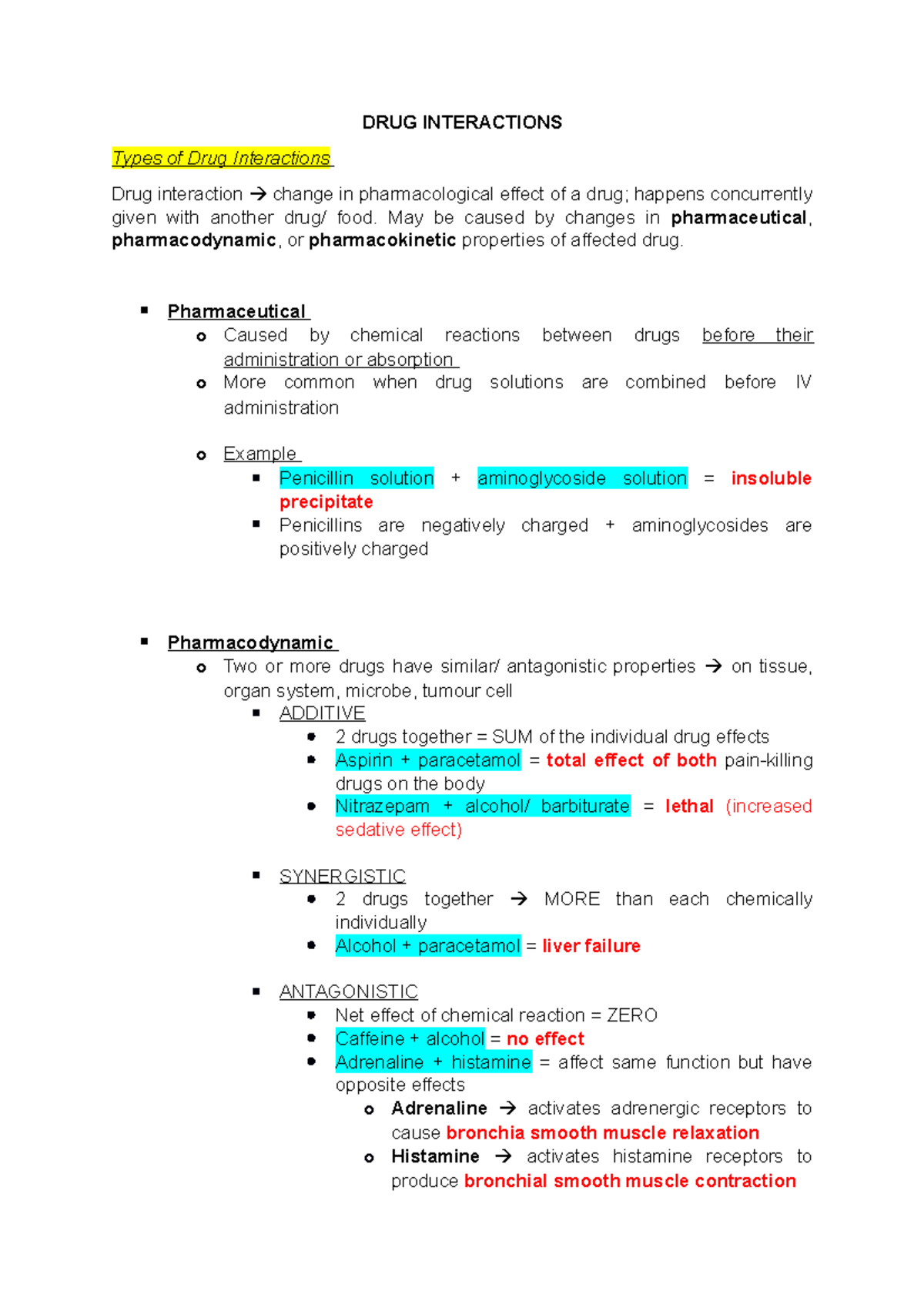 Drug Interactions Types And Examples Medicine And Surgery StuDocu