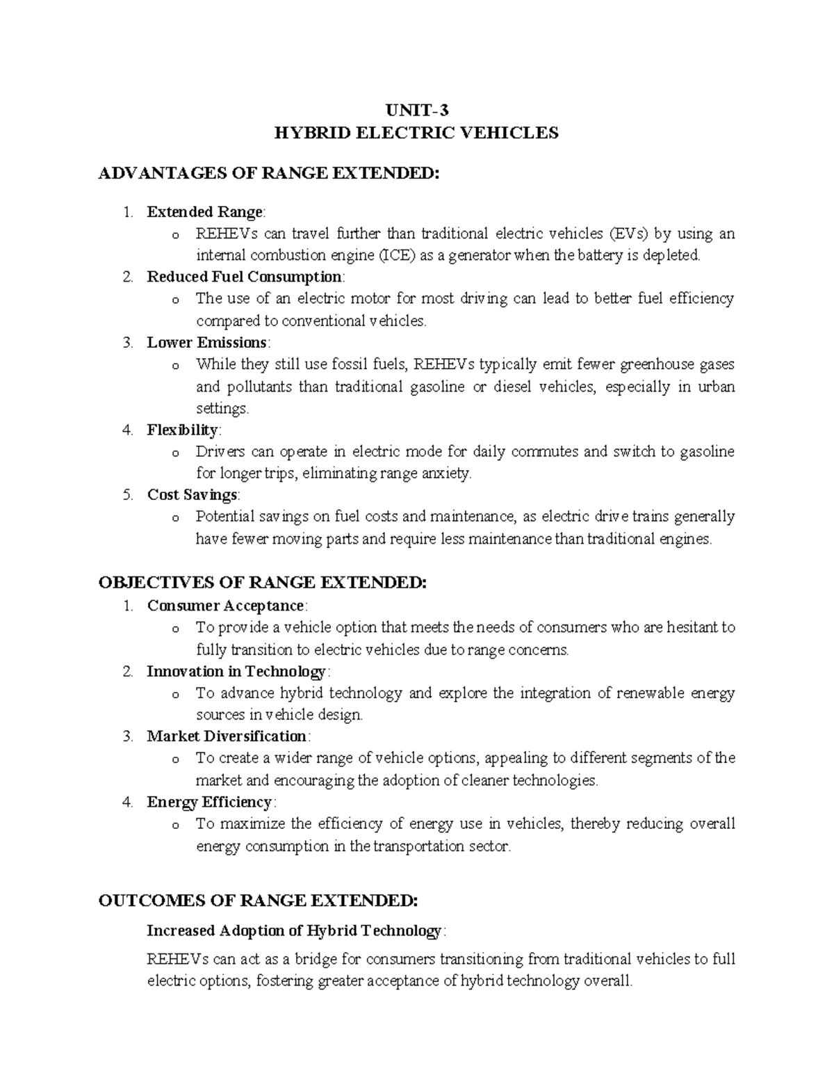 UNIT-3 Previous Answers FEV - UNIT- HYBRID ELECTRIC VEHICLES ADVANTAGES ...