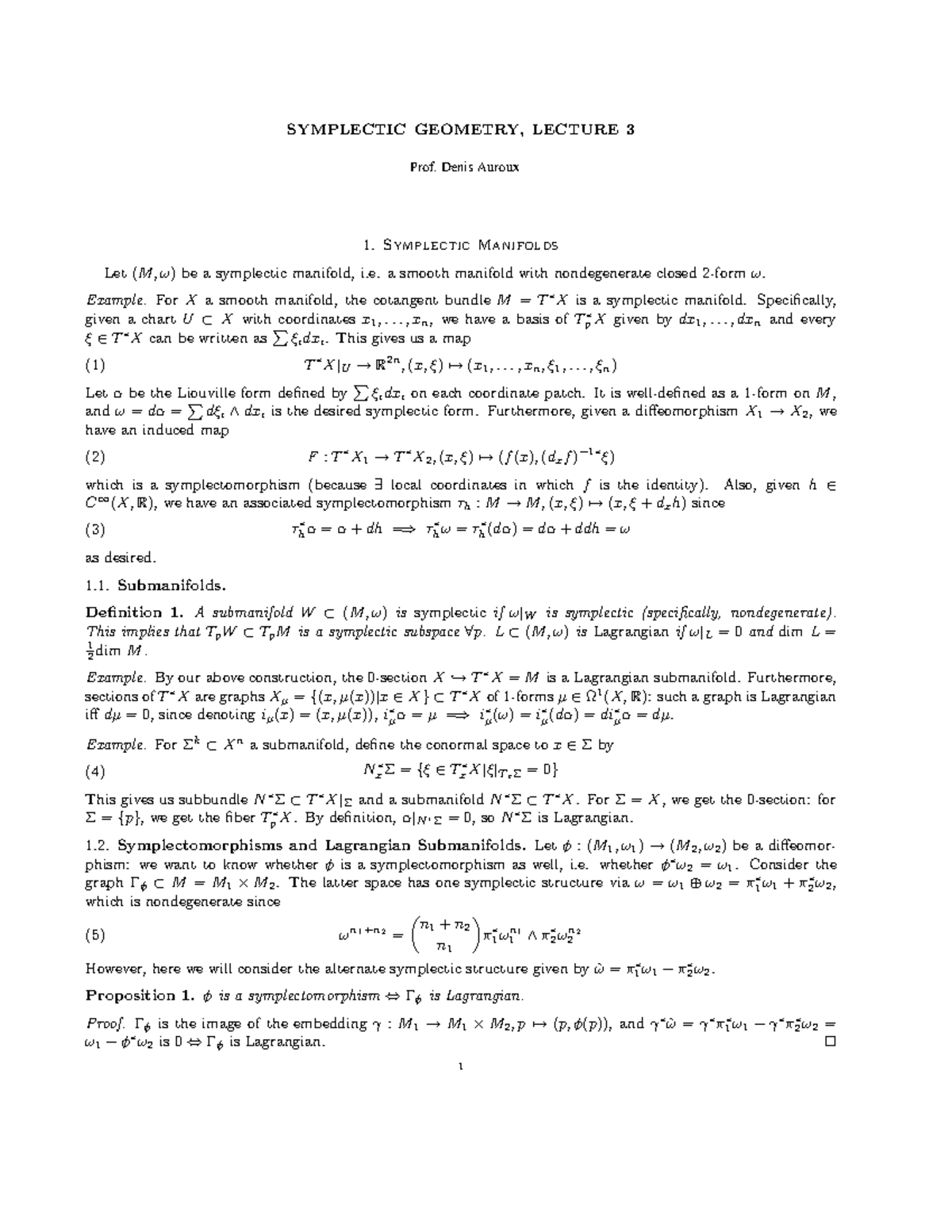 Symplectic form on the cotangent bundle; symplectic and Lagrangian ...