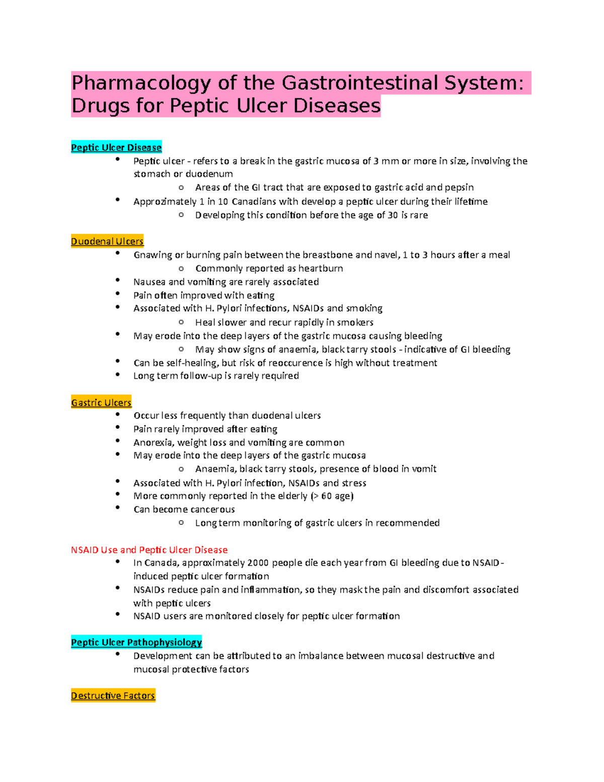 GI System Module Notes - Pharmacology of the Gastrointestinal System ...