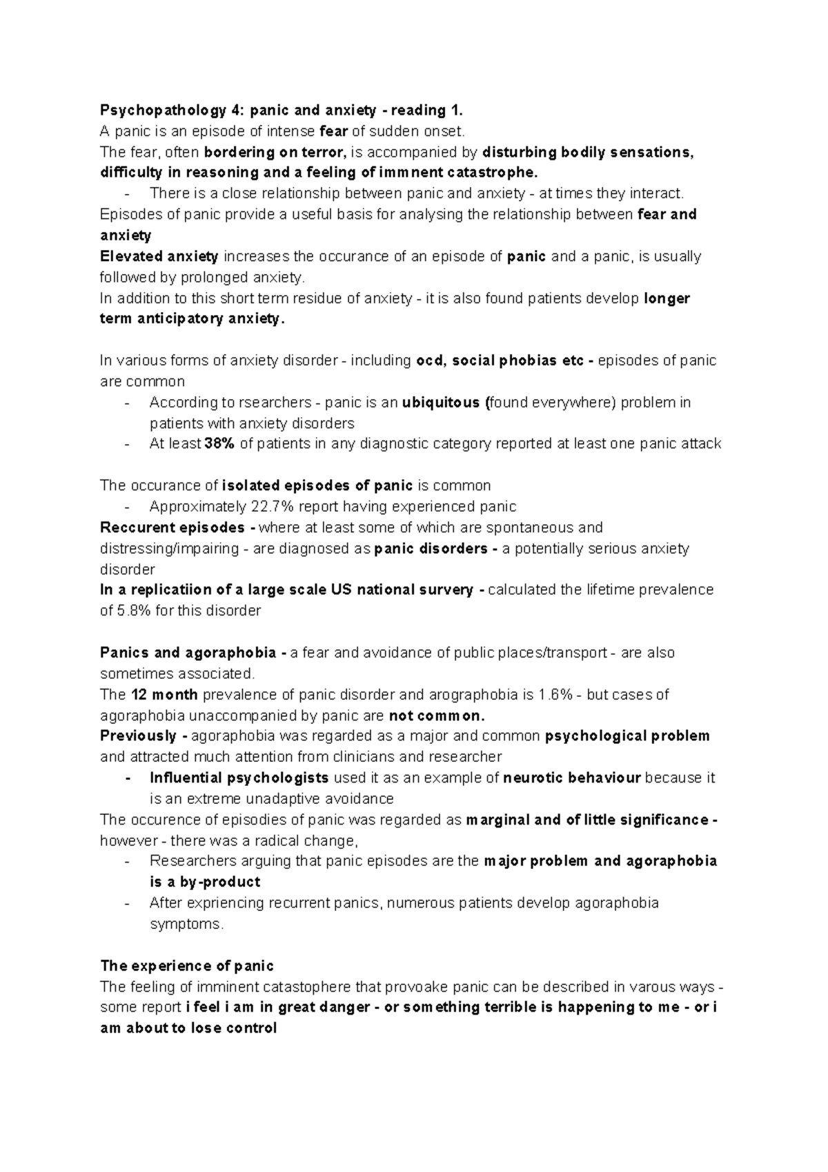 Psychopathology 4 panic and anxiety - reading 1 - Psychopathology 4 ...