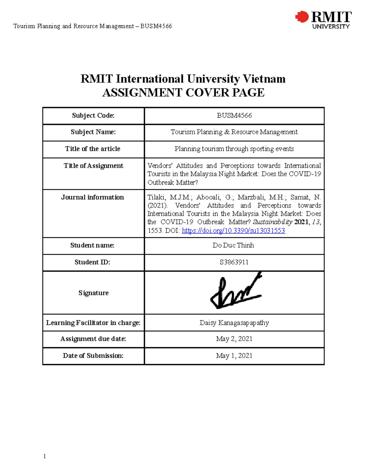 Sample-Assignment 2-S3863911 Article Review Report - RMIT International ...