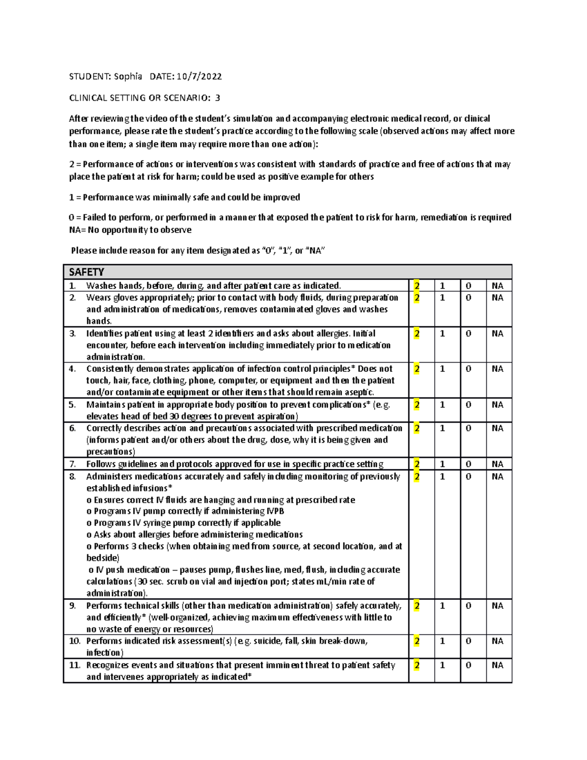 Patient Scenario Evaluation Form digestion nutrition - STUDENT: Sophia ...