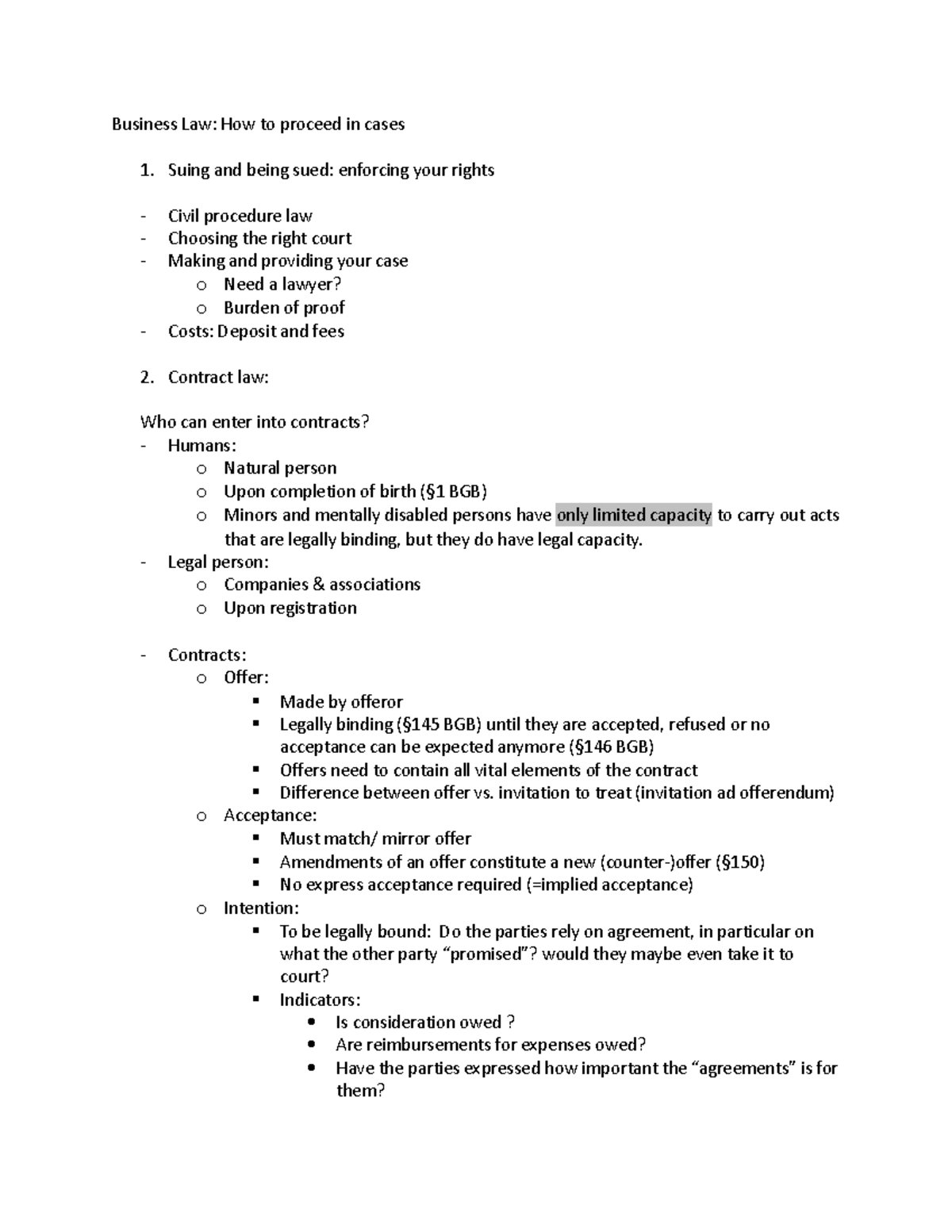 Business Law-how to approach cases - Business Law I - TUM - Studocu