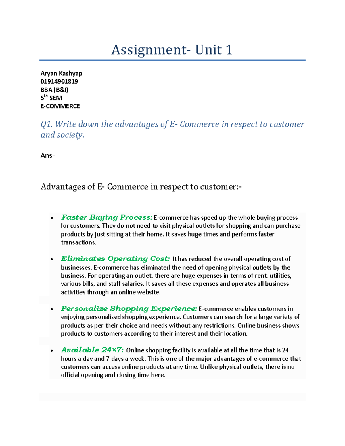 Assignment- Unit 1 about E-commerce and commerce - Assignment- Unit 1 ...