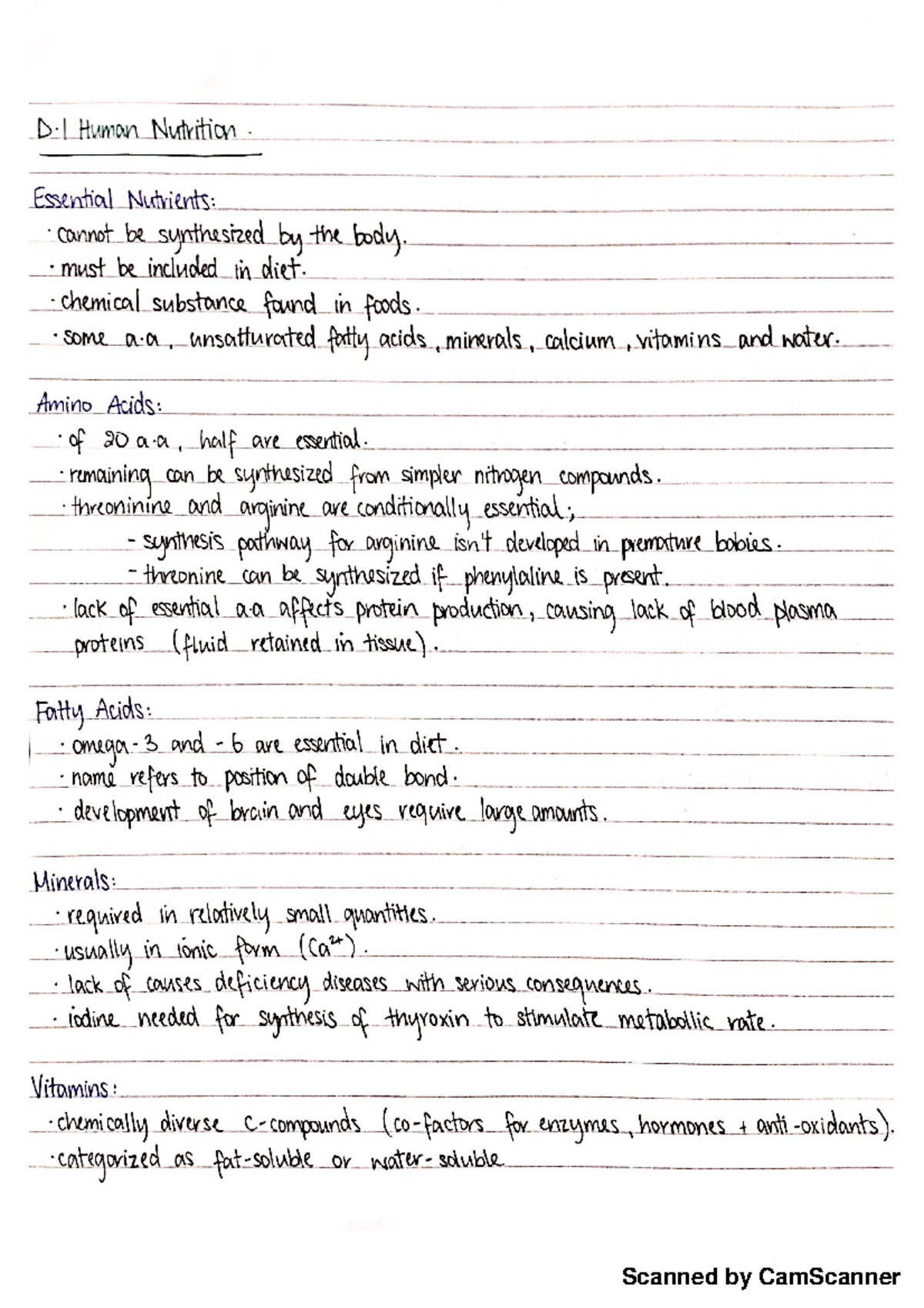 IB Biology HL Option D Condensed - D Human Nutrition. Essential ...