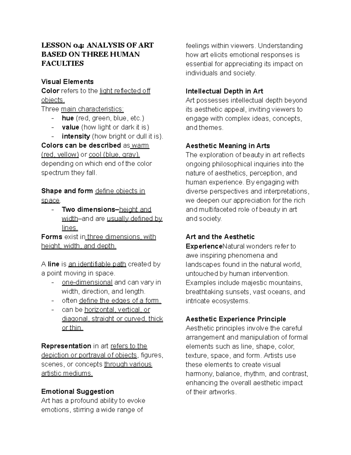 ART APP Midterms Reviewer - LESSON 04: ANALYSIS OF ART BASED ON THREE ...