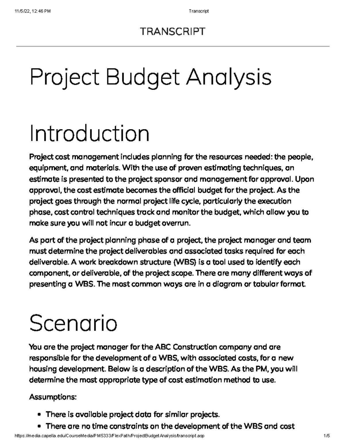 Activity Project Budget Analysis - Transcript - TRANSCRIPT Project ...