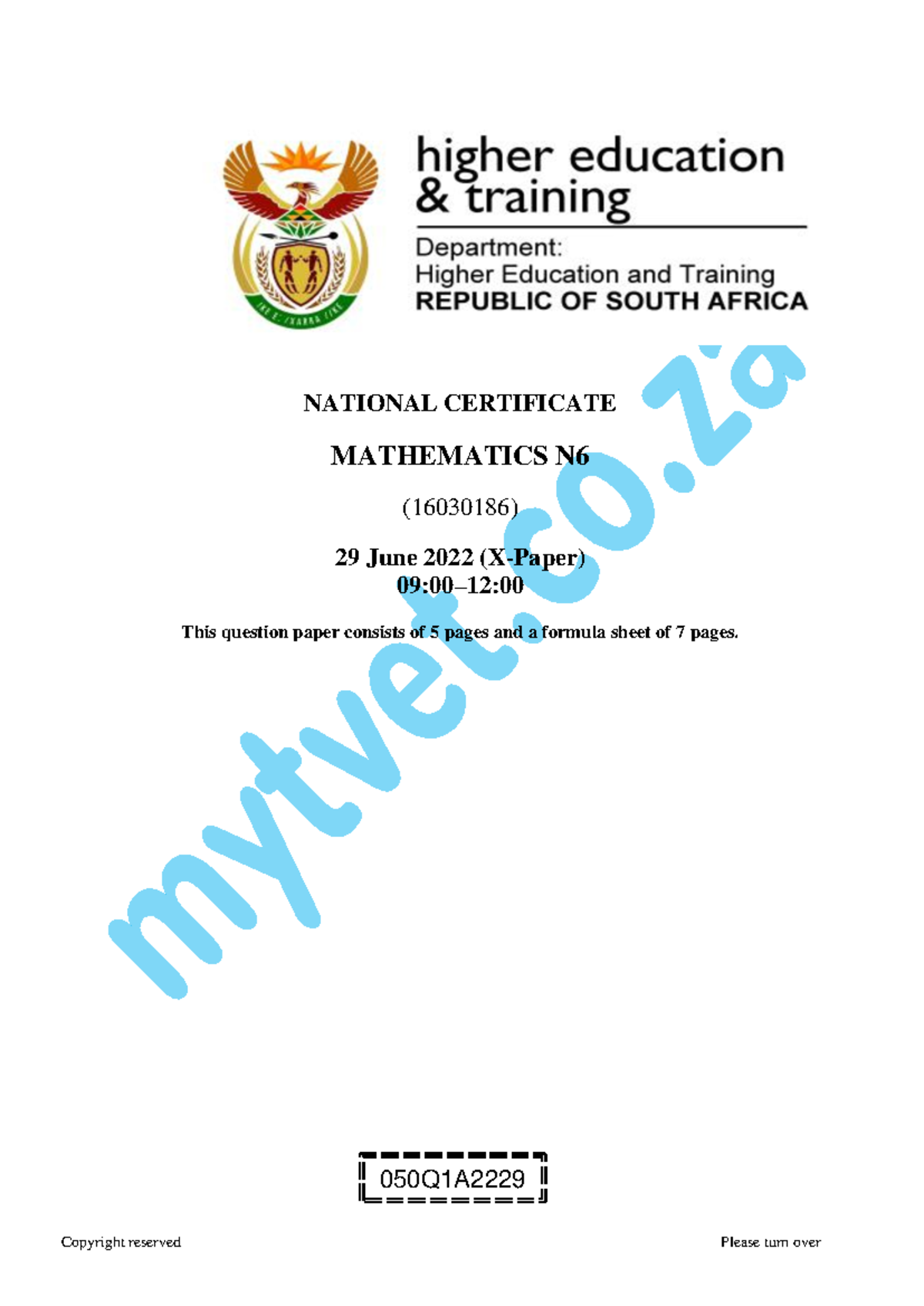 N6 Mathematics August 2022 Question Paper - NATIONAL CERTIFICATE MATHEMATICS N ( 16030186 ) 29 ...