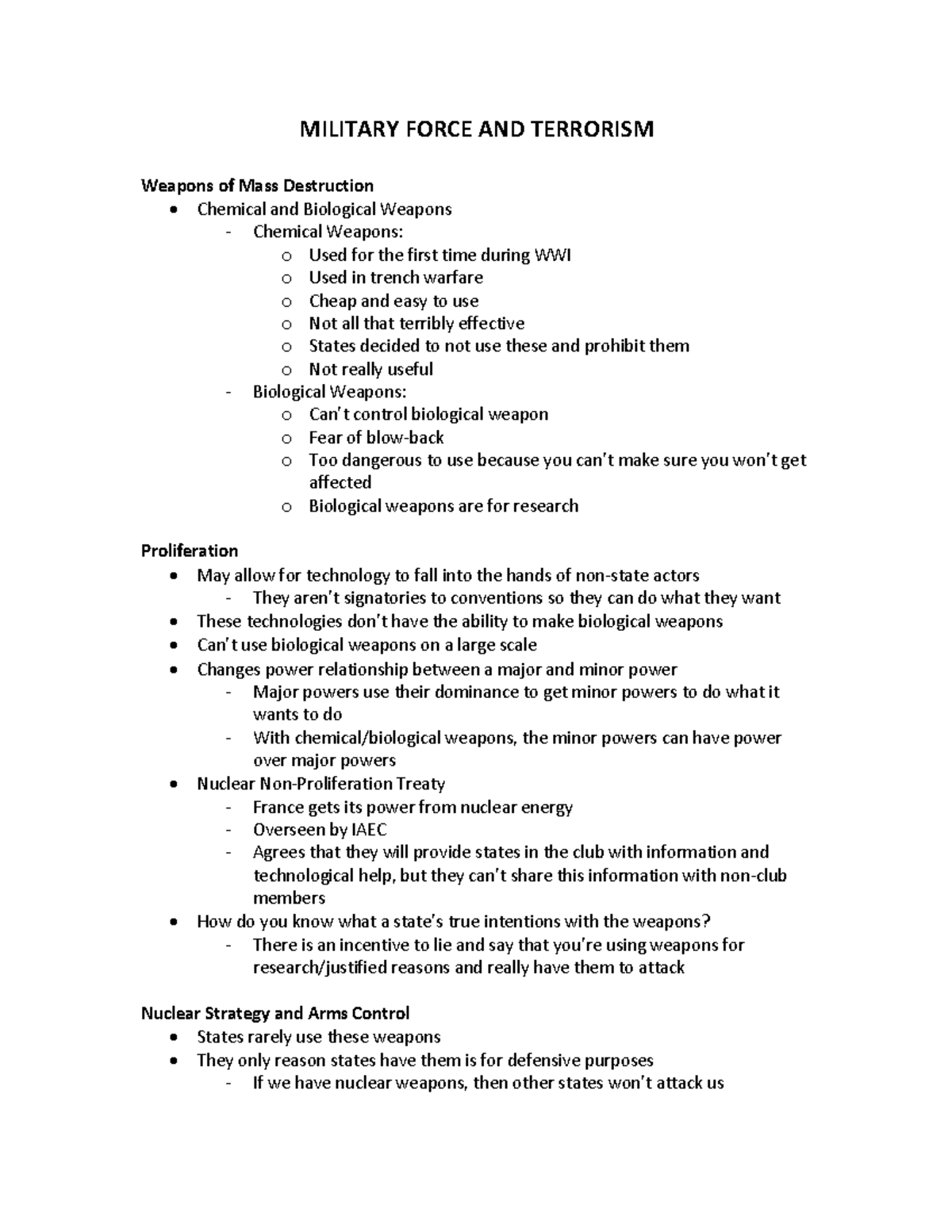 Military Force AND Terrorism Notes - MILITARY FORCE AND TERRORISM ...