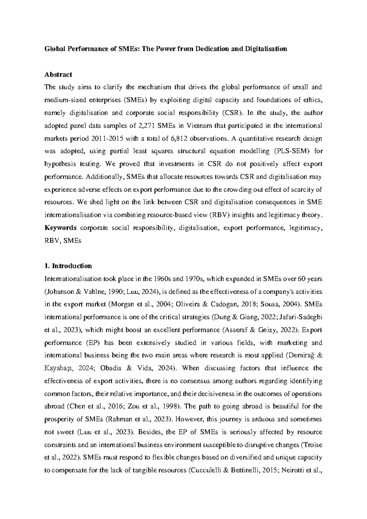 Blinded Manuscript - IB case study - Global Performance of SMEs: The ...