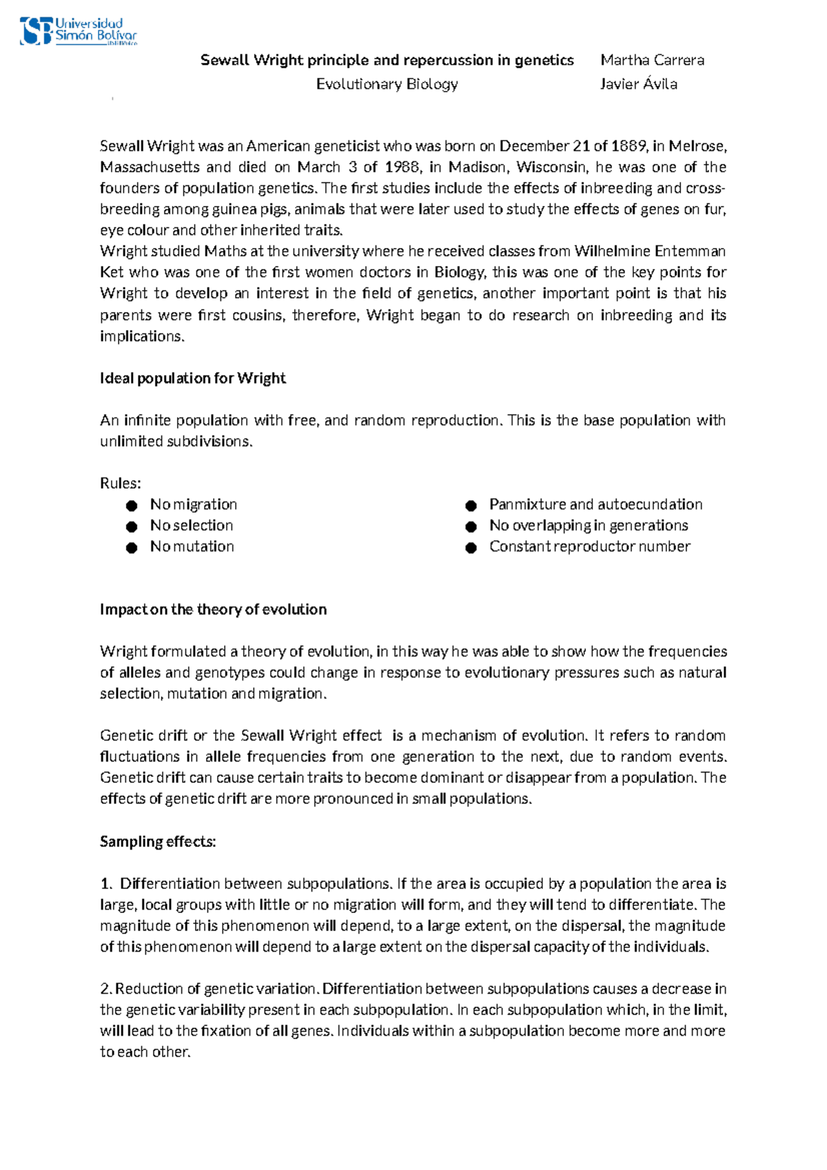 Tema 9 Sewall Wright principle and repercussion in genetics - Sewall ...