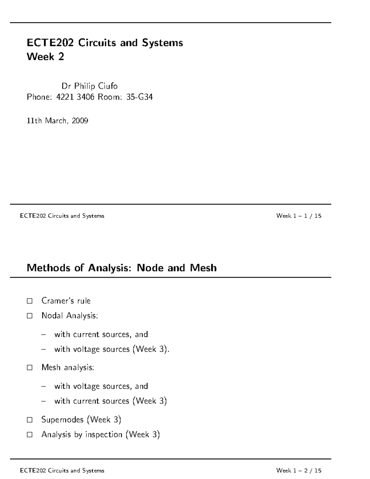 Circuits And Systems Lecture Slides Week 02 Ecte202 Circuits And