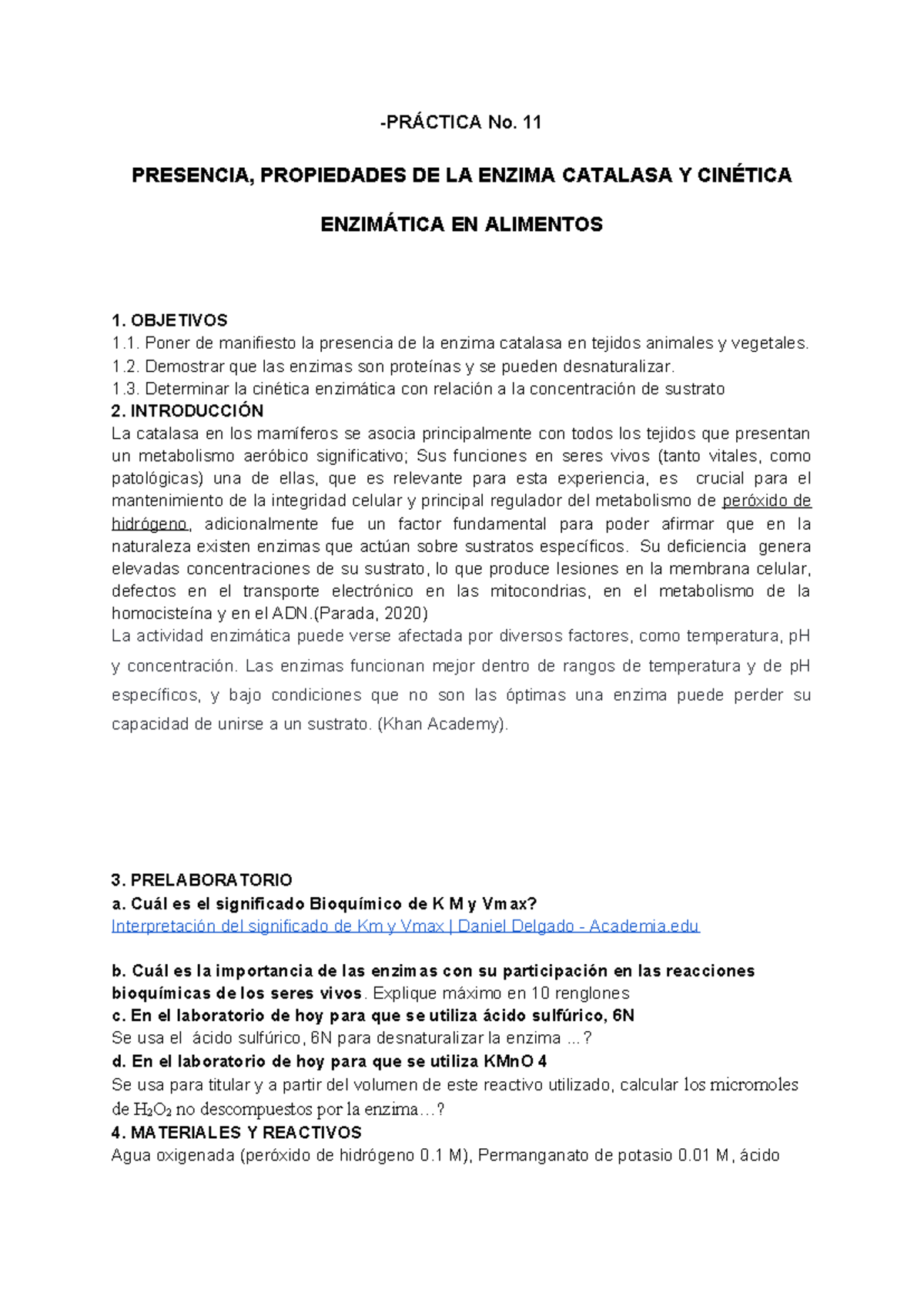 Lab Bio Q 11 - PRESENCIA, PROPIEDADES DE LA ENZIMA CATALASA Y CINÉTICA ...