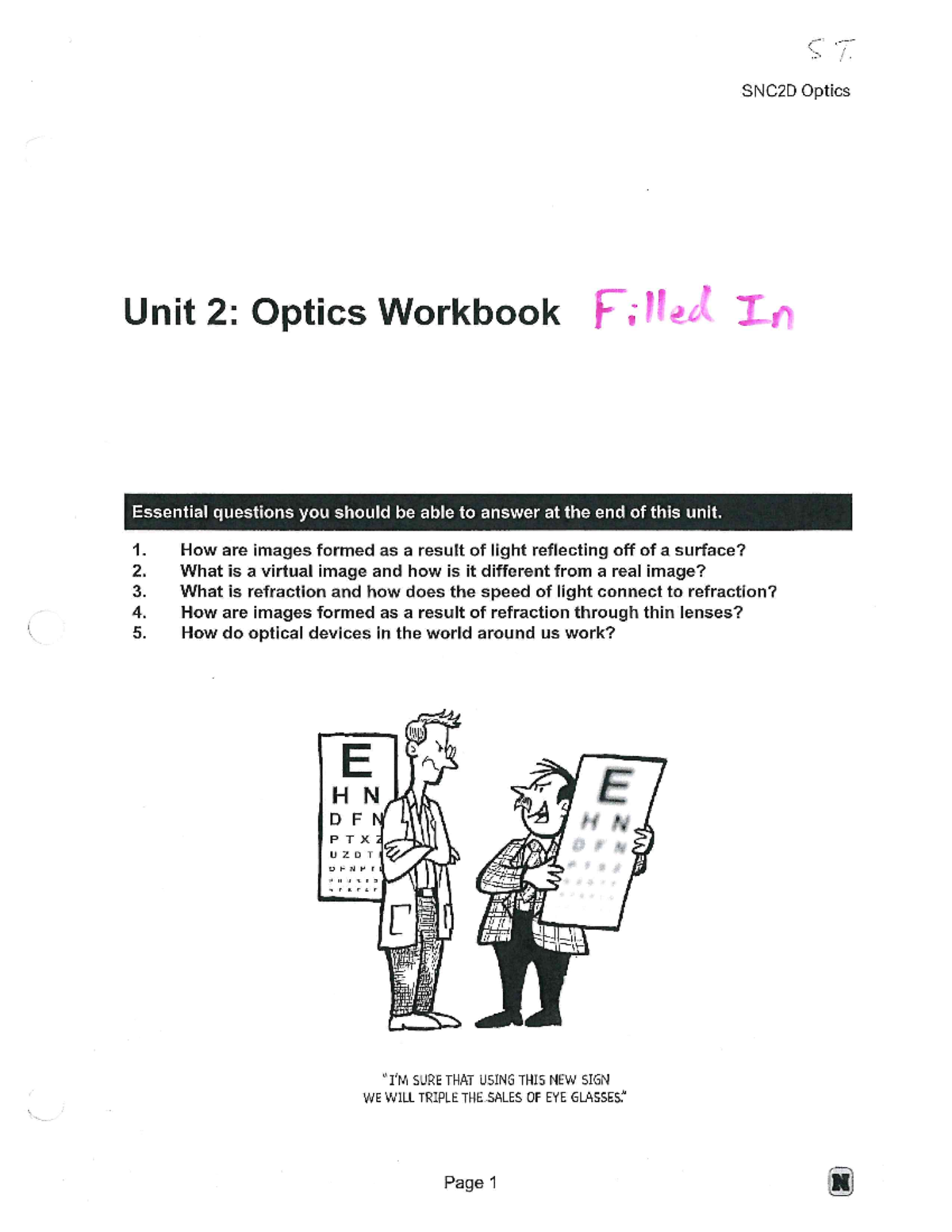 Optics Unit Workbook - Filled IN - Studocu