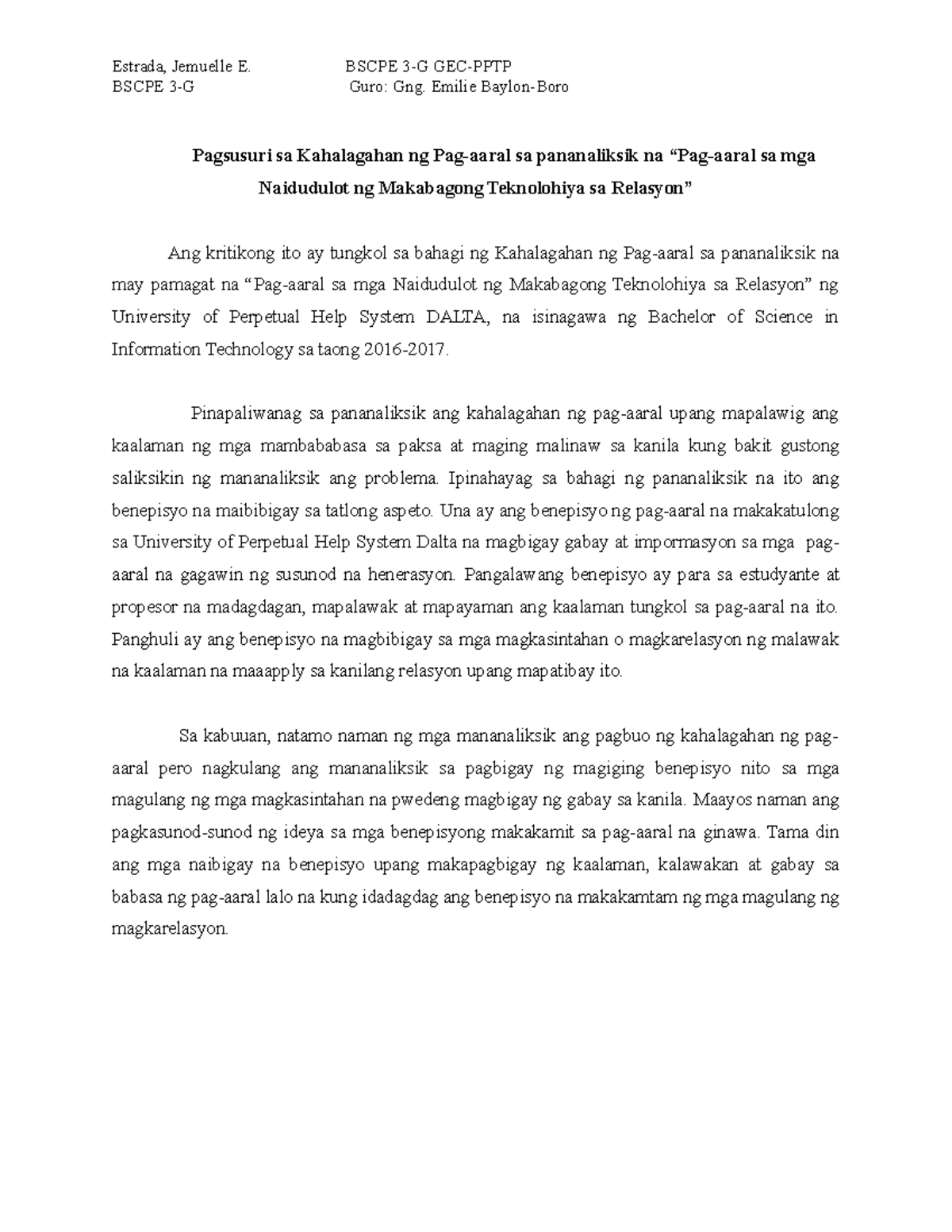 Pagsusuri sa Pananaliksik ng isang mananaliksik aktibidad sa ...