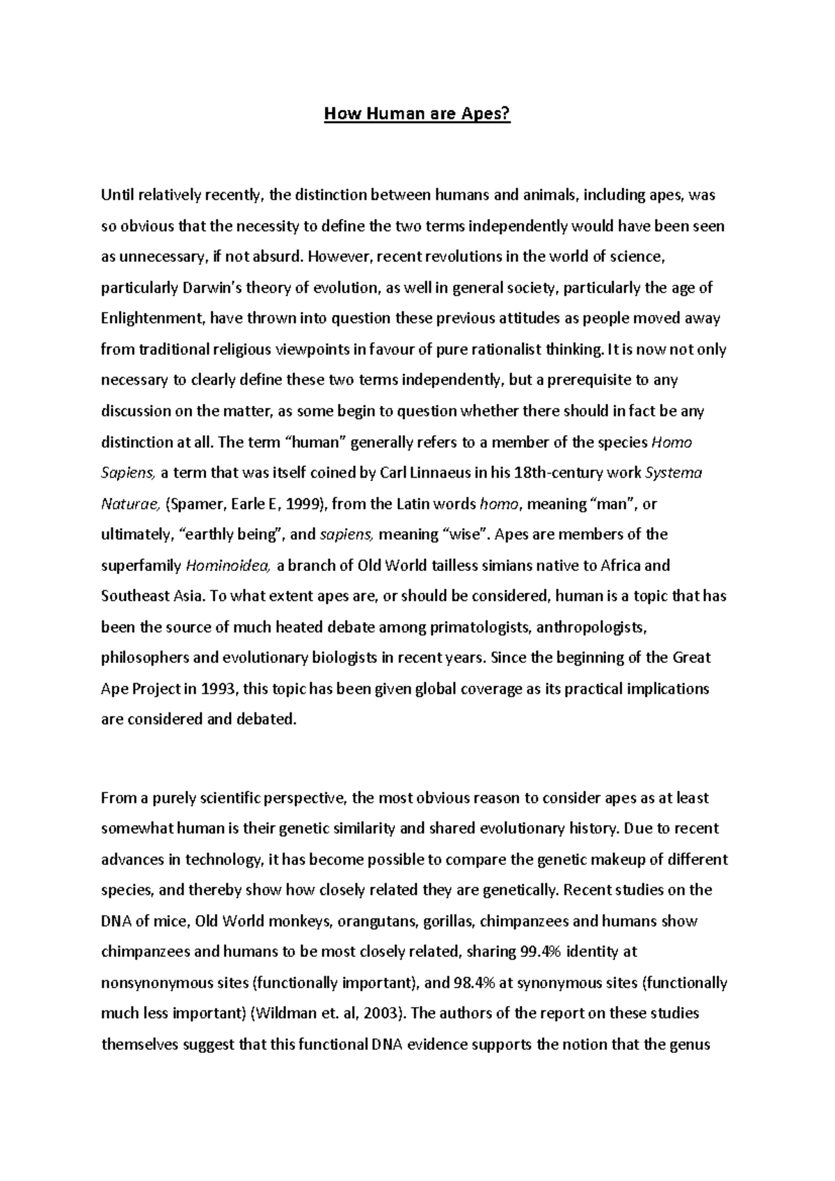 Primatology Essay - 74 - example - How Human are Apes? Until relatively ...