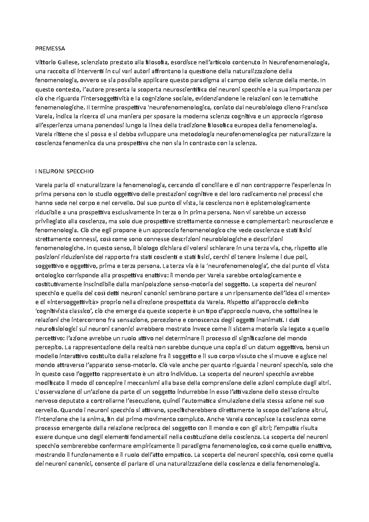 Corpo vivo, simulazione incarnata e intersoggettività - PREMESSA ...