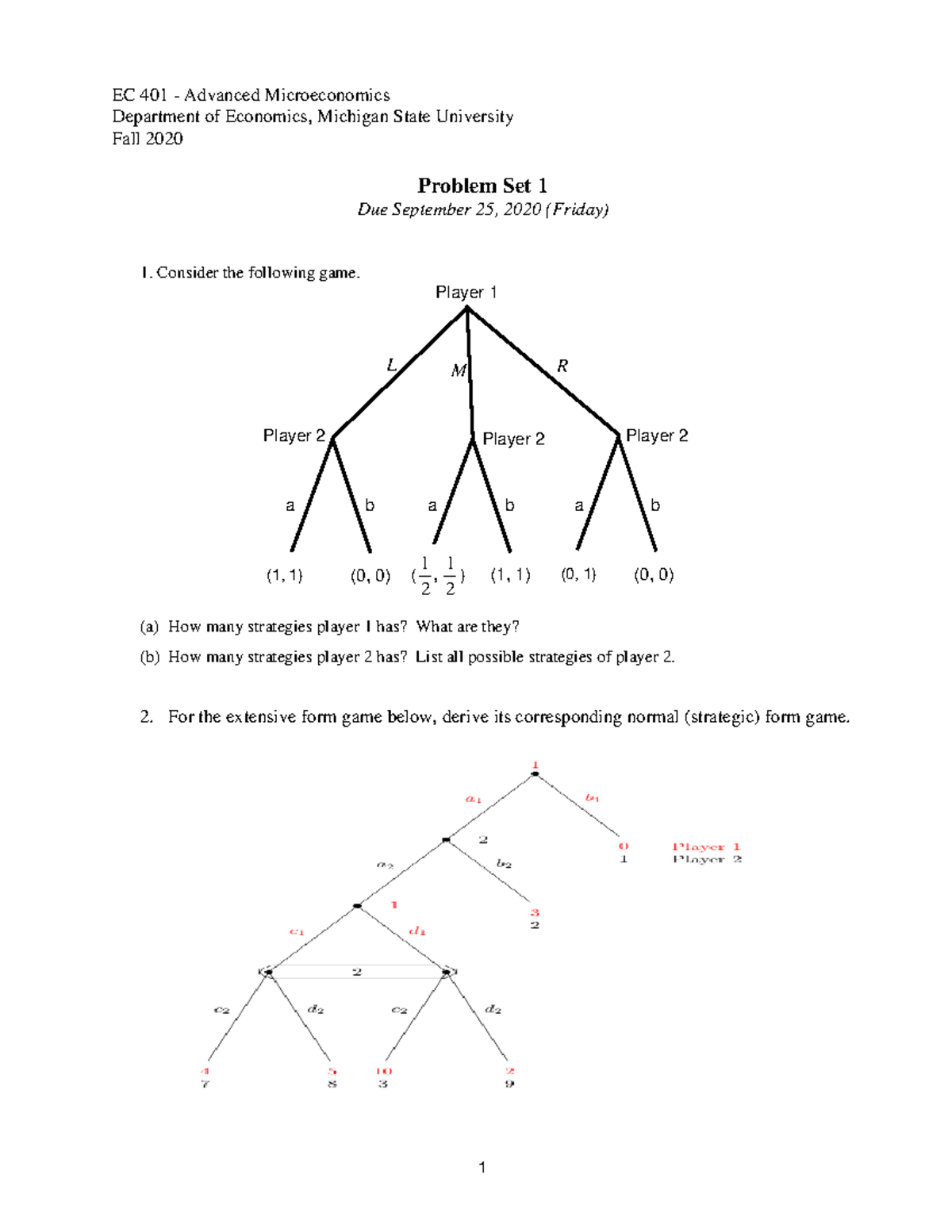 Problem Set 1-EC 401-Fall 2020-revised - 1 EC 401 - Advanced ...