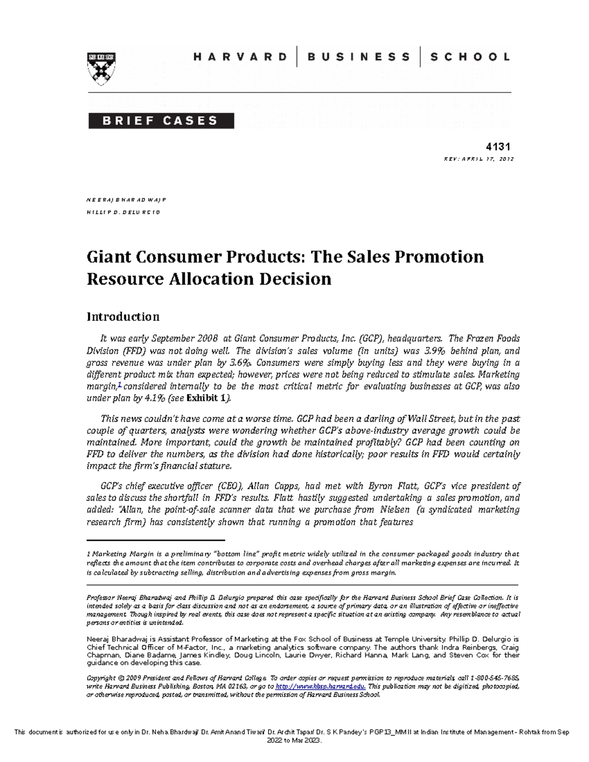 C9 Giant Consumer Products The Sales Promotion Resource Allocation ...