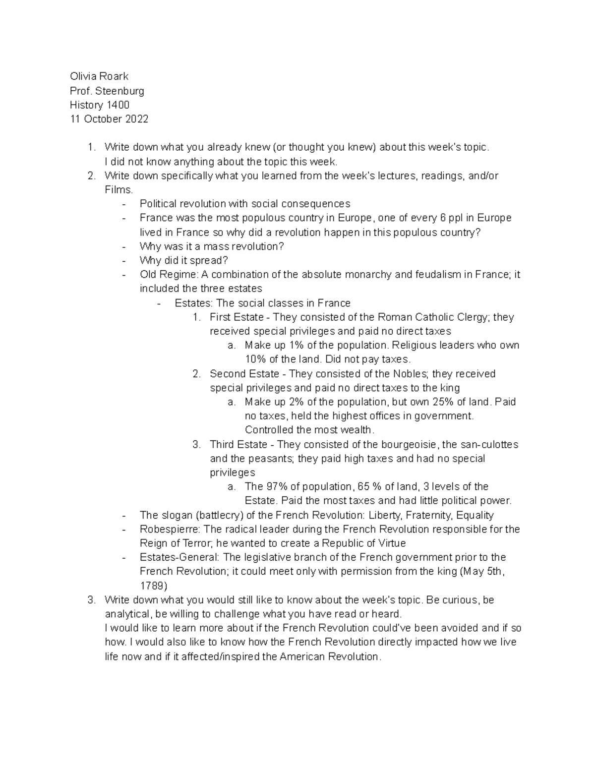 Week 7 Discussion - Lecture Notes for Week 7, Nancy Steenburg - Olivia ...