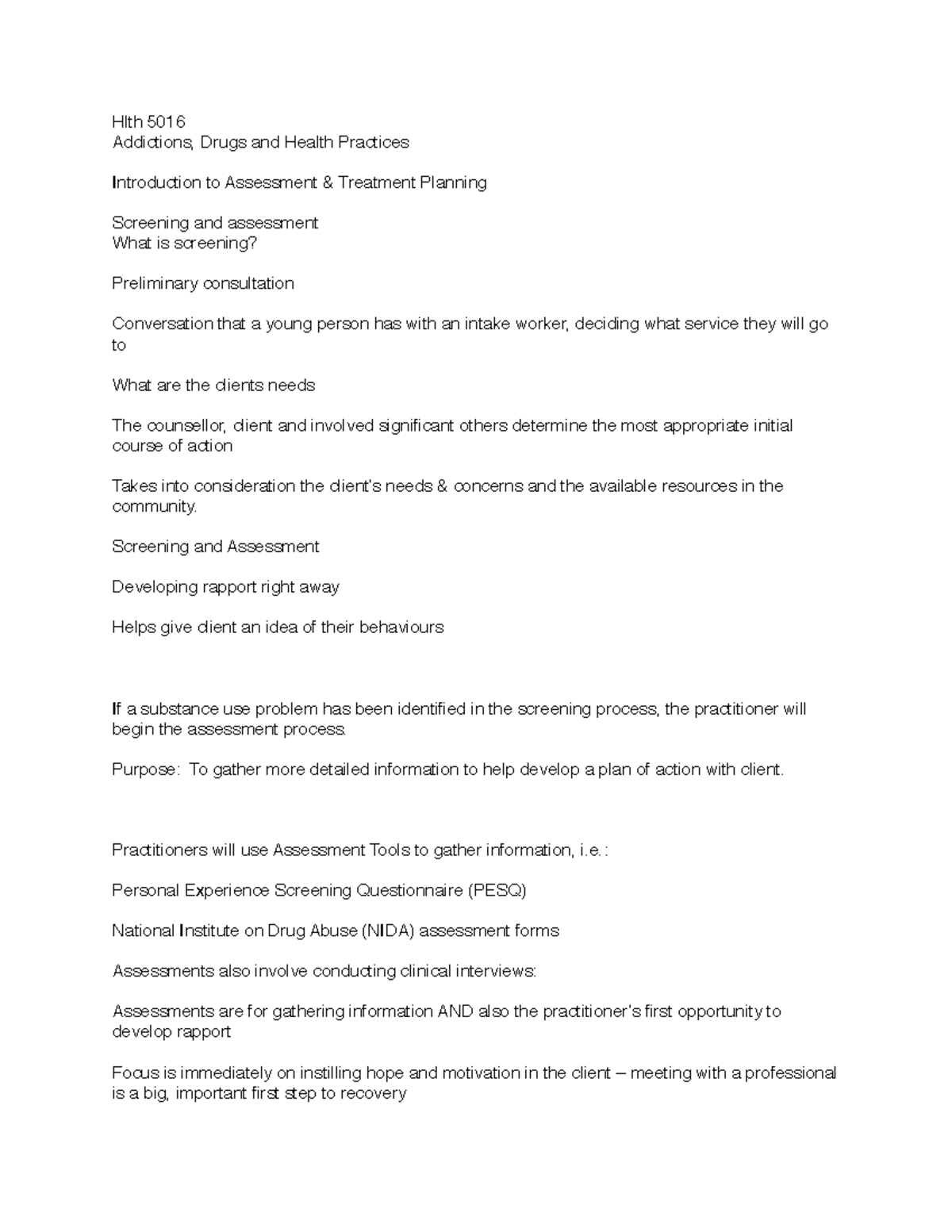 Week Nine - Lecture notes 9 - Hlth 5016 Addictions, Drugs and Health ...