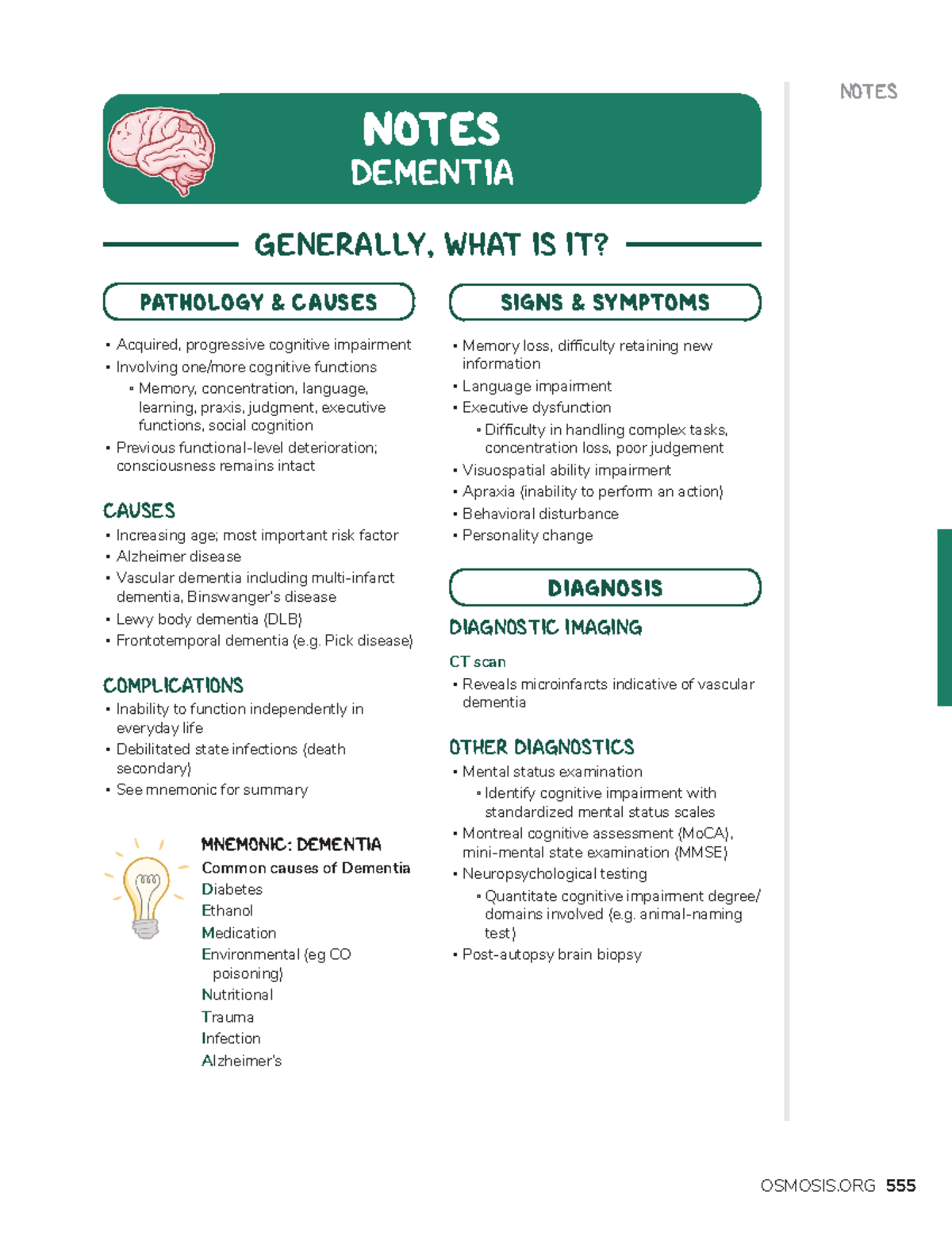 Dementia - neurology course - NOTES NOTES DEMENTIA Acquired ...