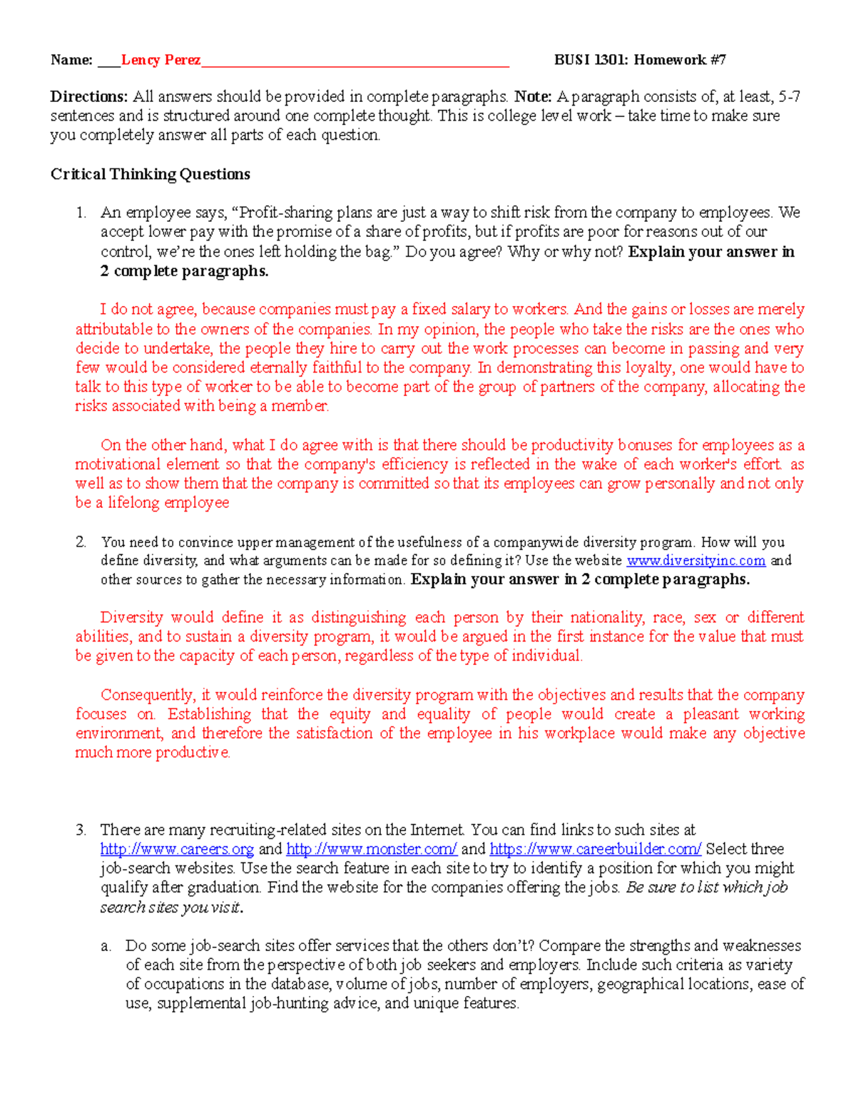 Assignment Seven - Directions: All answers should be provided in ...