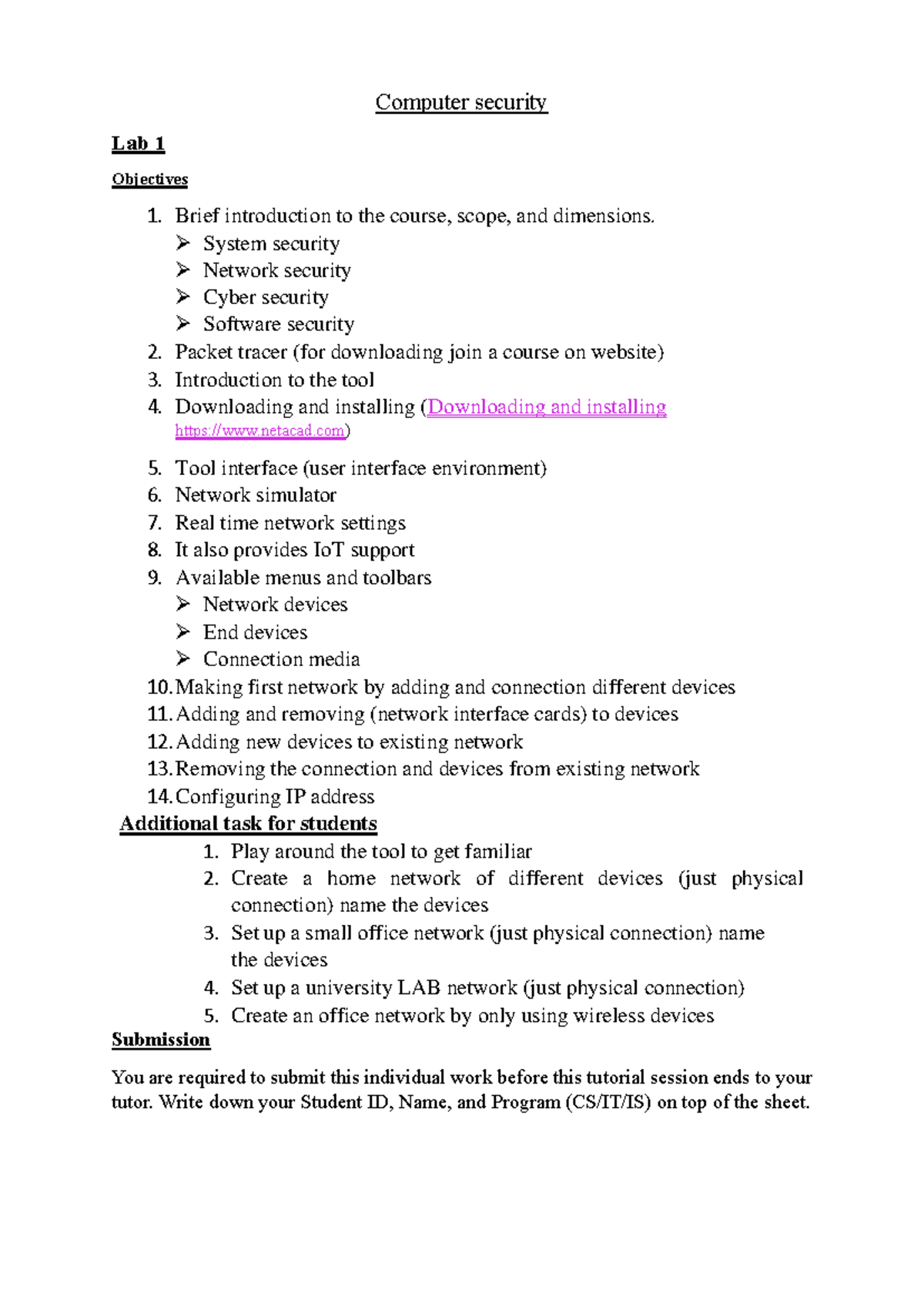 Lab 1 Computer Security Lab 1 Objectives 1 Brief Introduction To The Course Scope And 