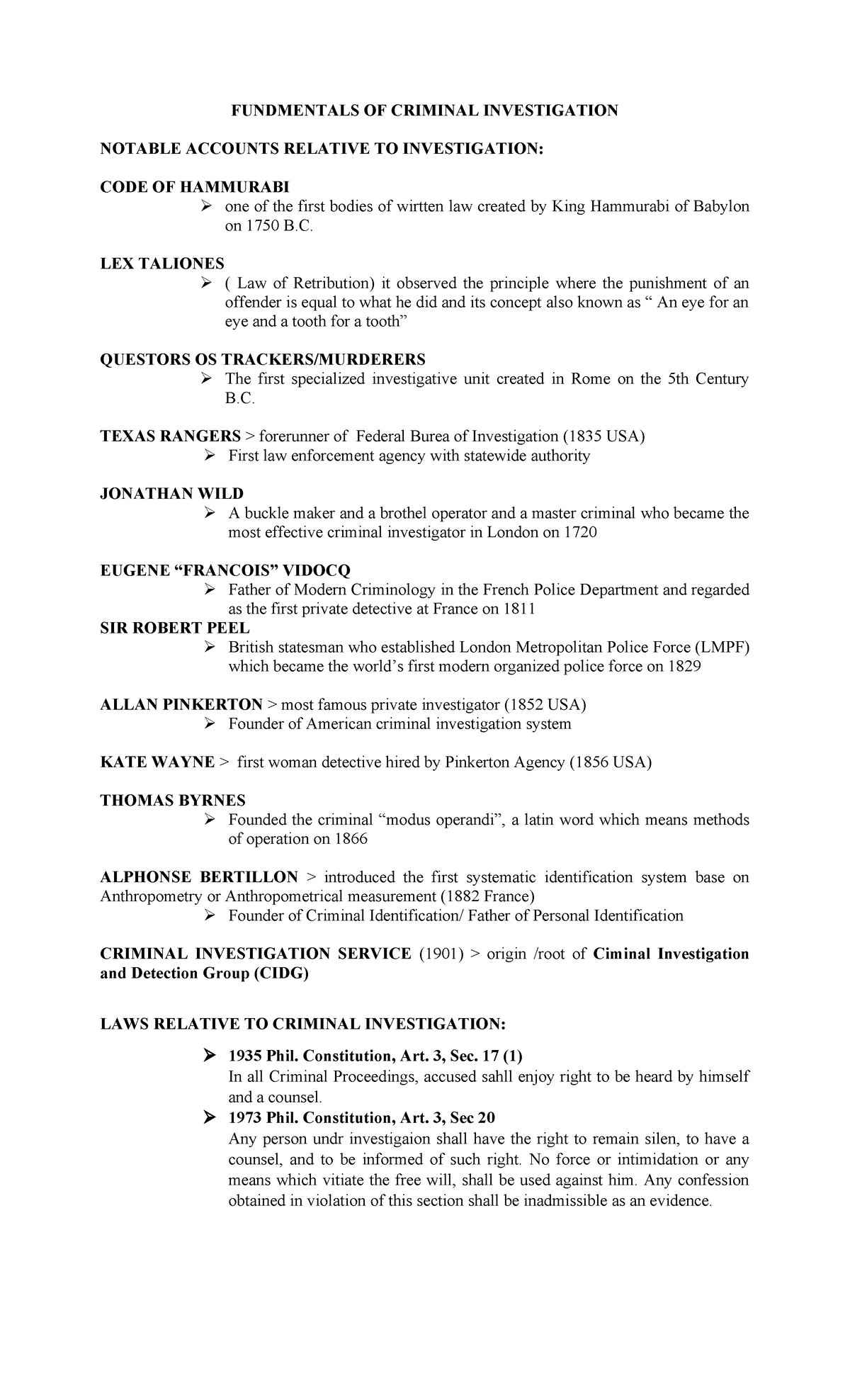 Fundmentals OF Criminal Investigation handout - FUNDMENTALS OF CRIMINAL ...