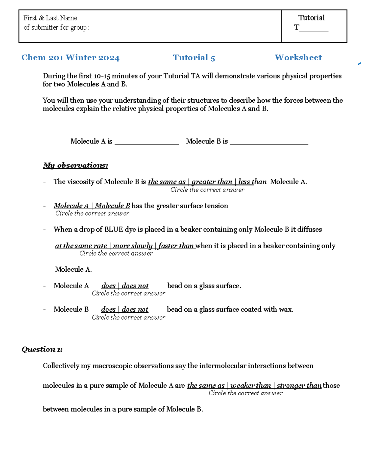 Tutorial 5 gradescope worksheets - T_______ of submitter for group ...