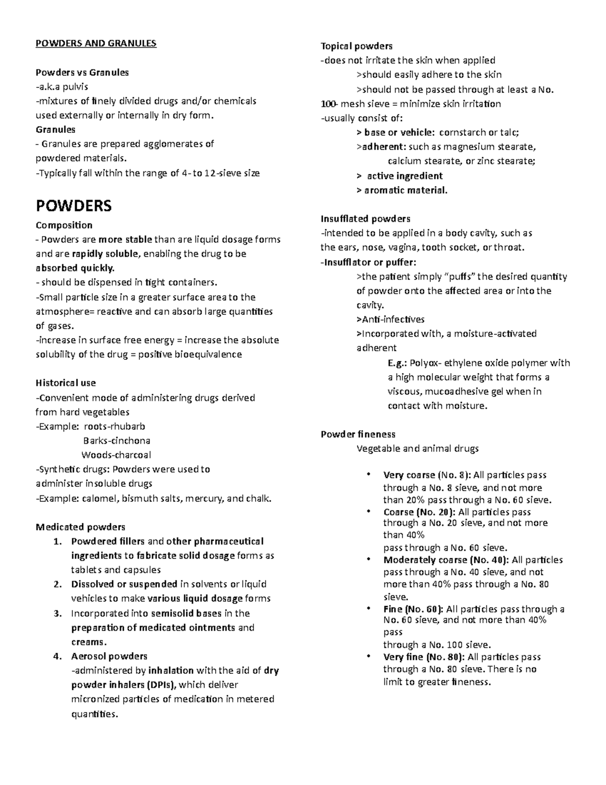 Powders and Granules - This would be a big help to all students ...