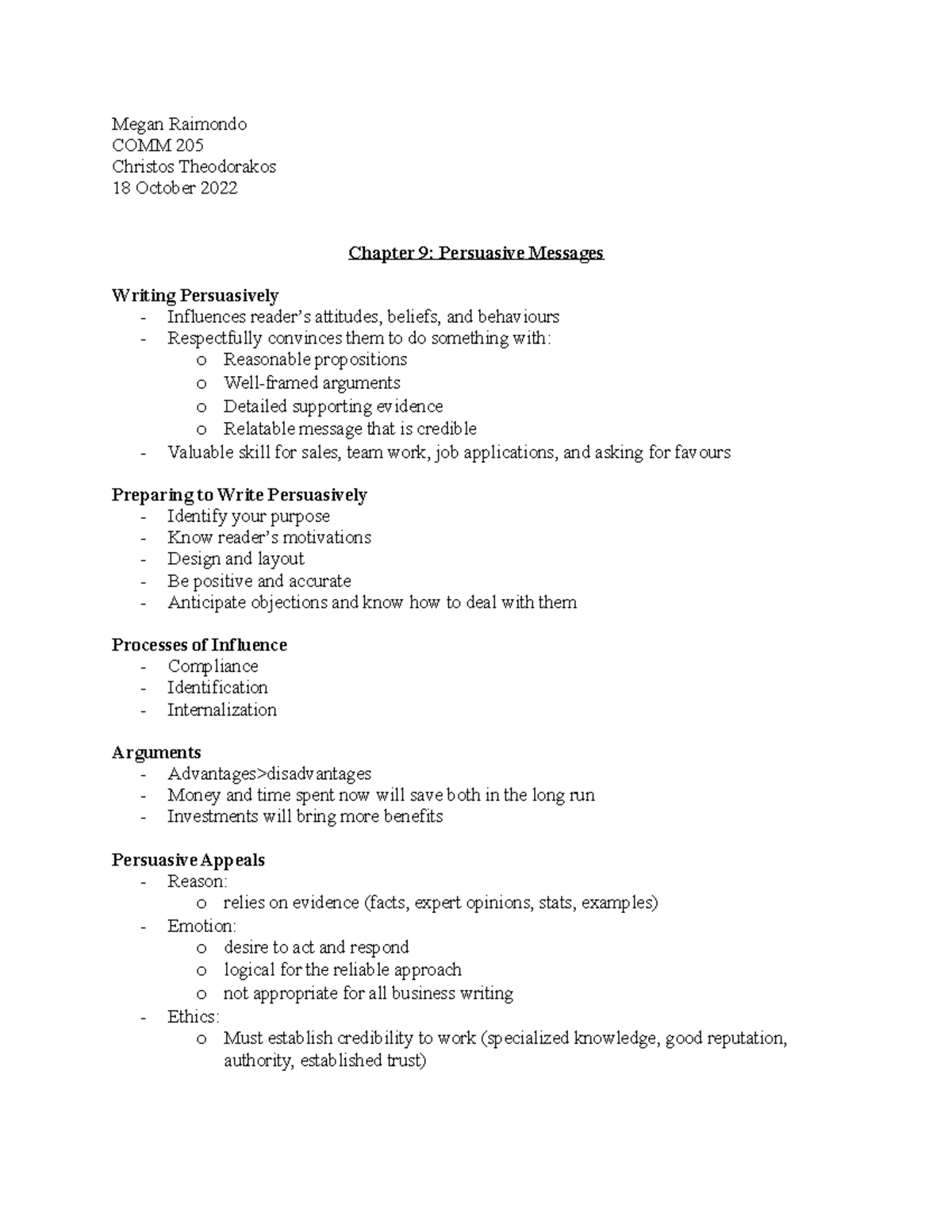 Chapter 9 Notes - Megan Raimondo COMM 205 Christos Theodorakos 18 ...