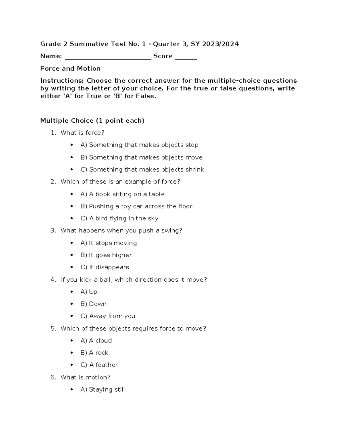 Grade 2 Science Summative Test No - Grade 2 Summative Test No. 1 ...