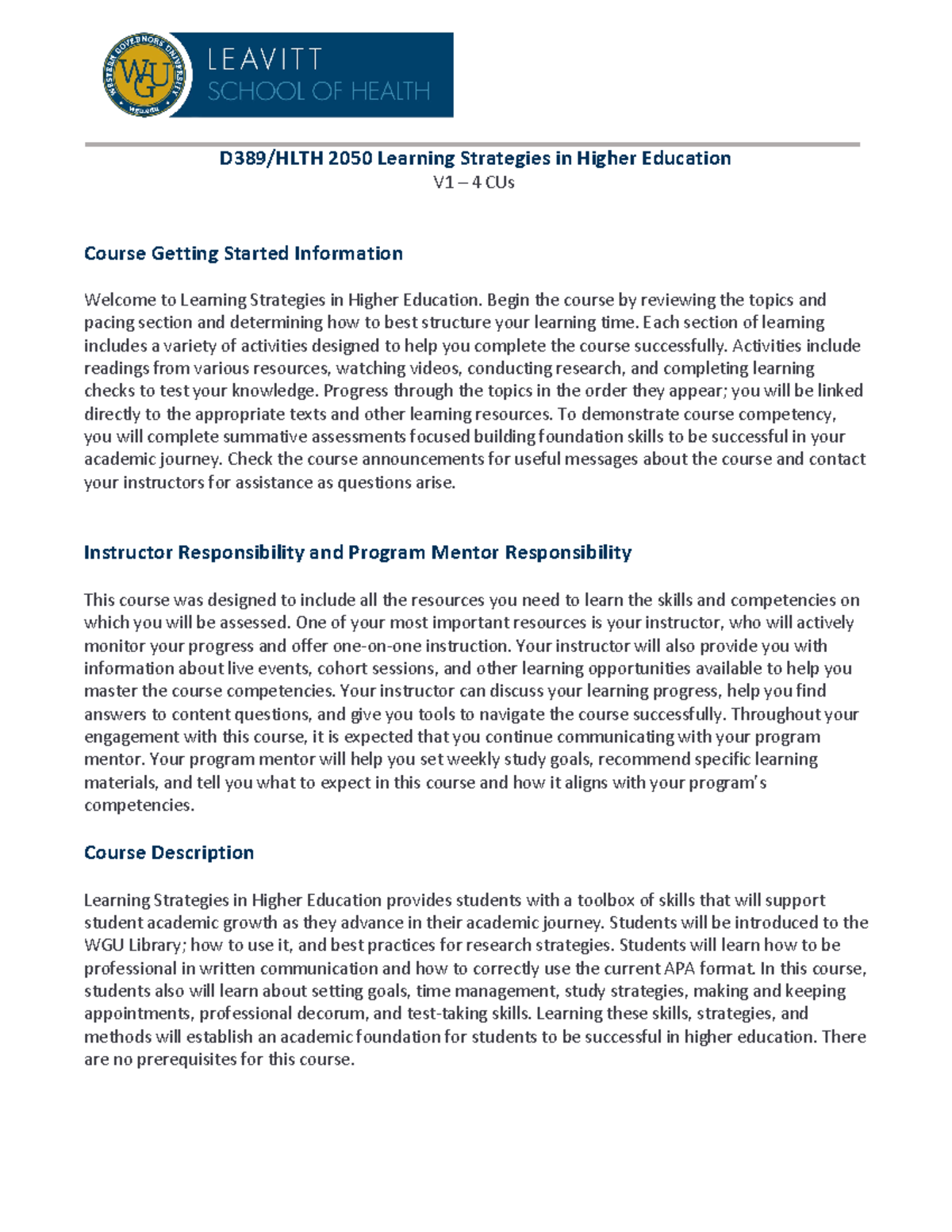 Syllabus - About the course - D389/HLTH 2050 Learning Strategies in ...