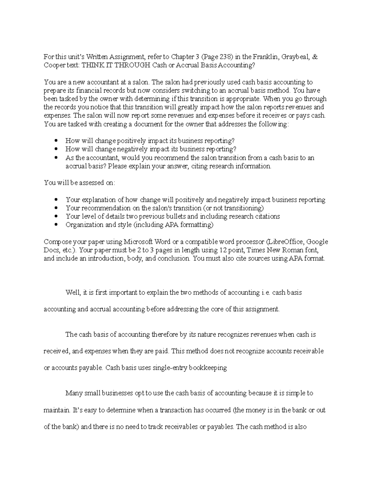 Wriiten Assignment unit2- Basic Accounting - For this unit’s Written ...