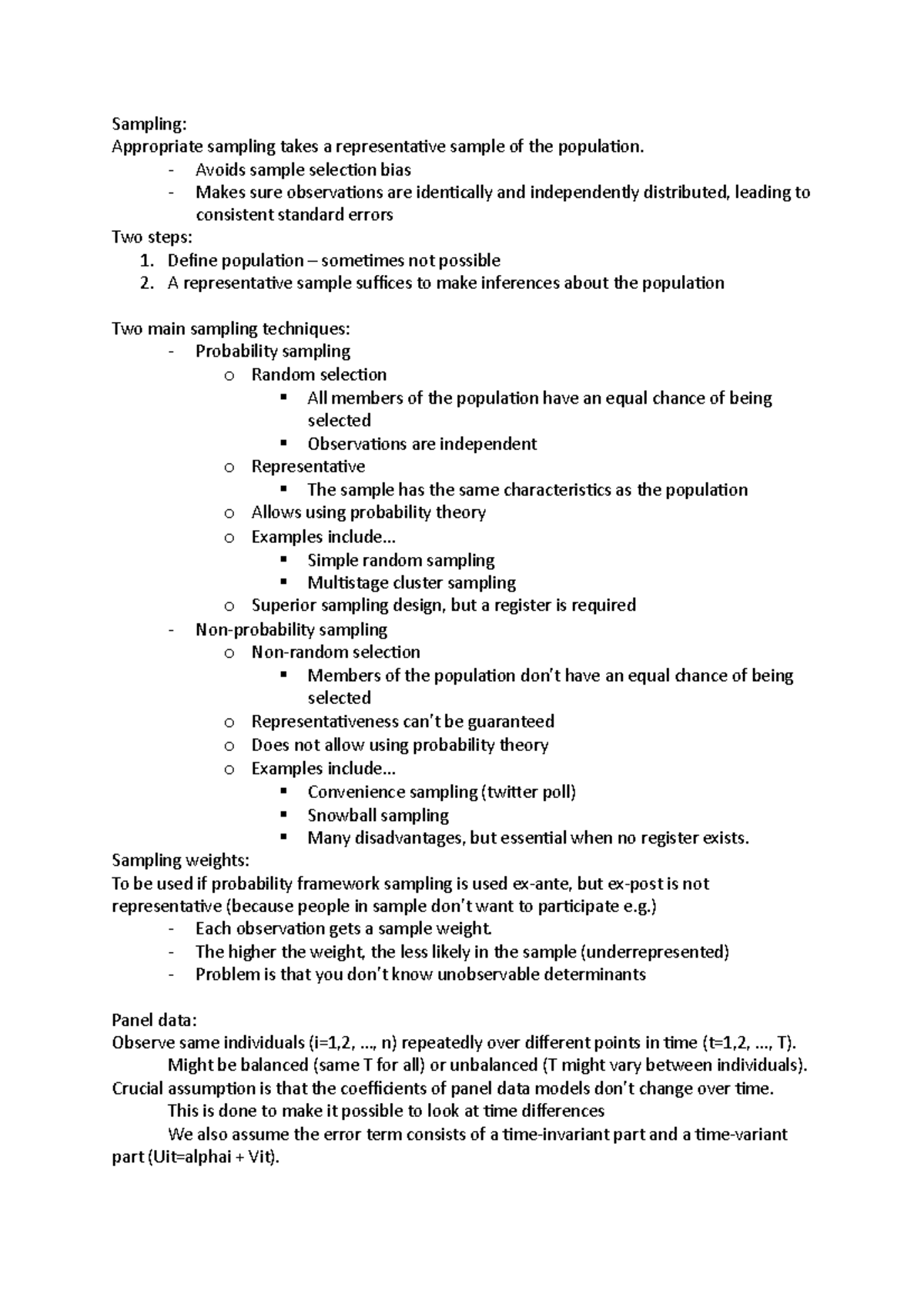 College 9 - Sampling, panel data, IV - Sampling: Appropriate sampling ...