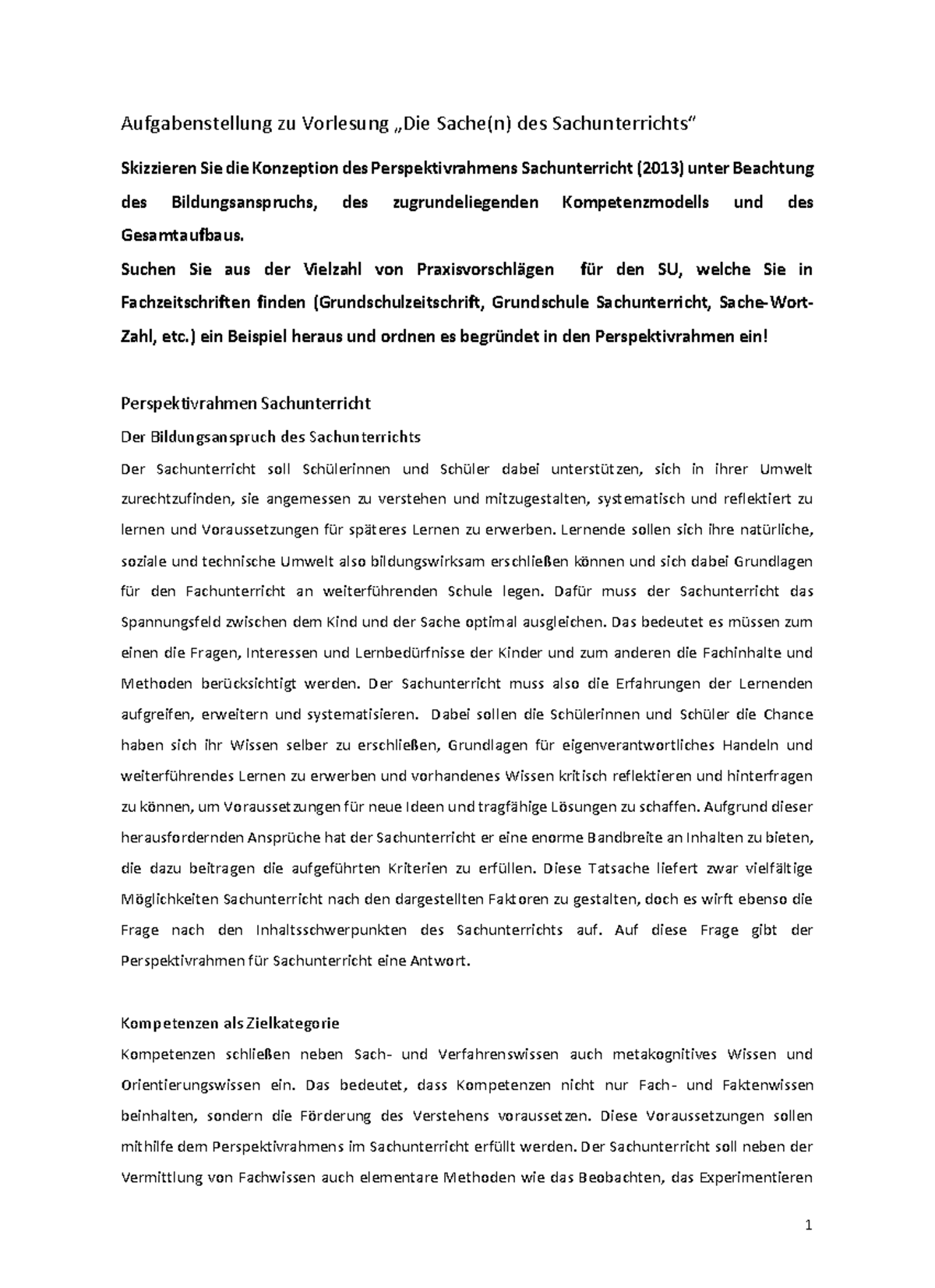 Aufgabensammlung Sachunterricht - Warning: TT: undefined function: 32 Warning: TT: undefined ...