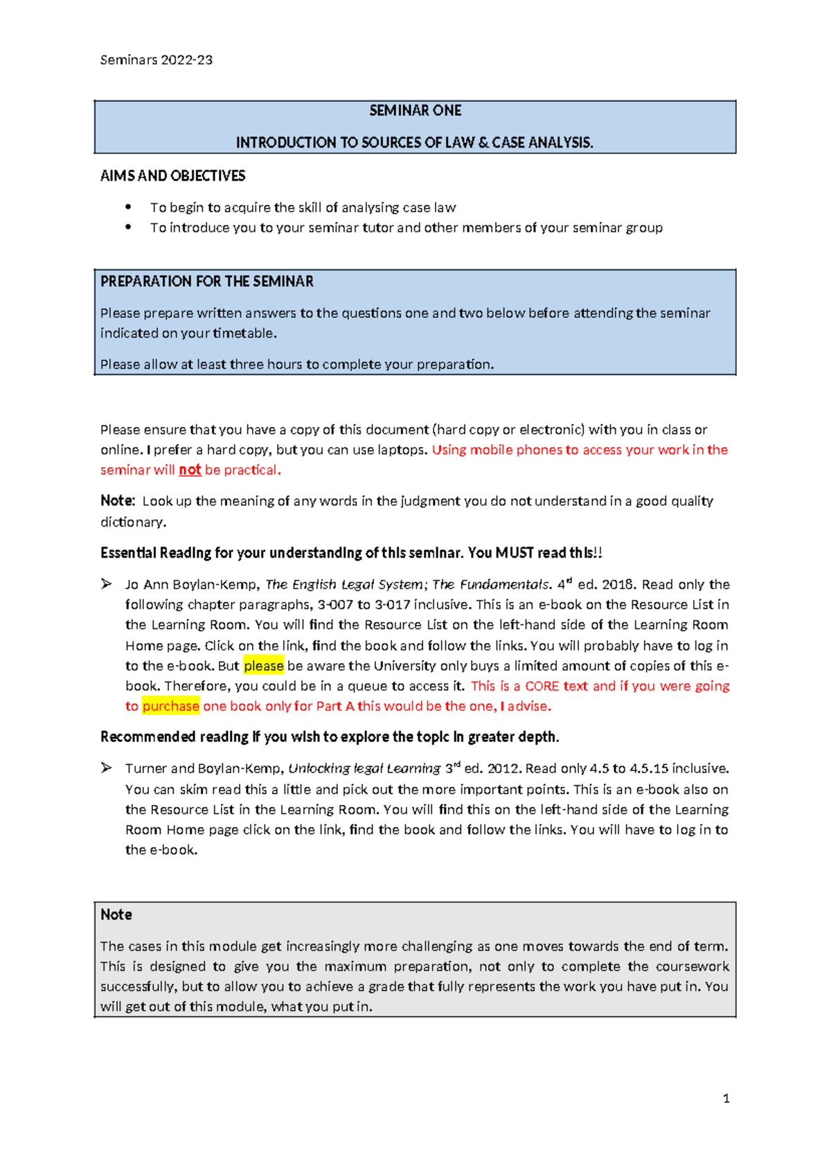 Seminar 1 R v Bentham - dada case - SEMINAR ONE INTRODUCTION TO SOURCES ...