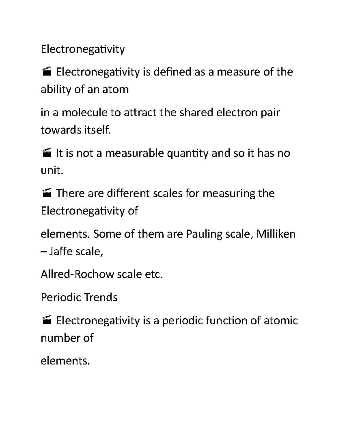 Electronegativity - lecture notes - Electronegativity Electronegativity ...