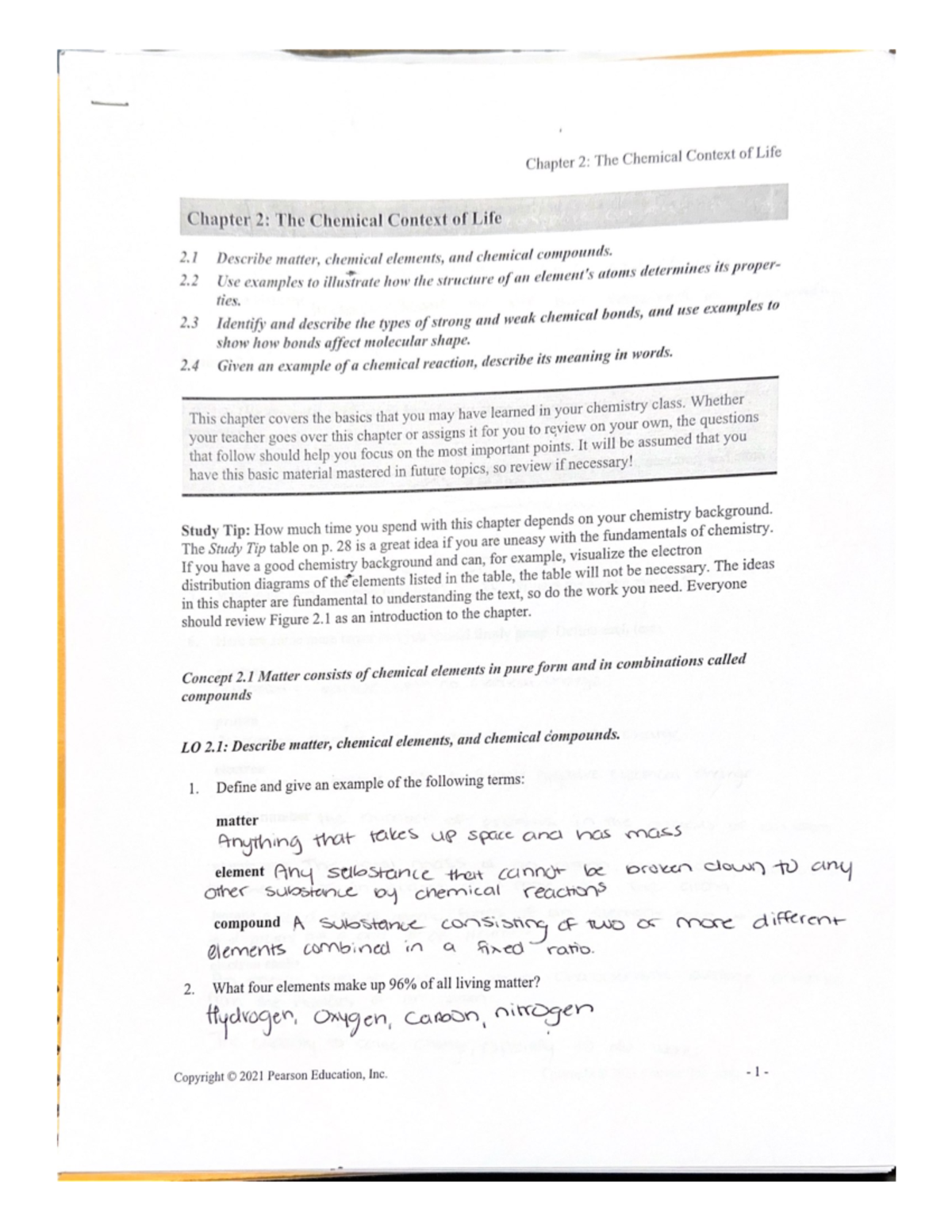 Chap 2 guided reading - Chapter 2: The Chemical Context of Life Chapter ...