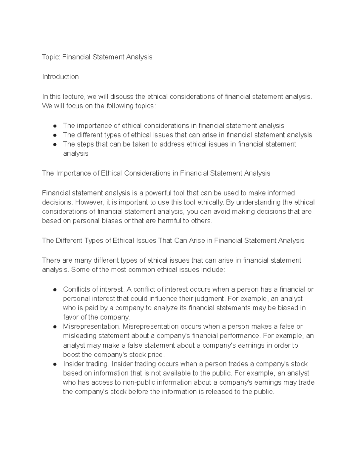 Lecture 16 Principles of Accounting II - Topic: Financial Statement ...
