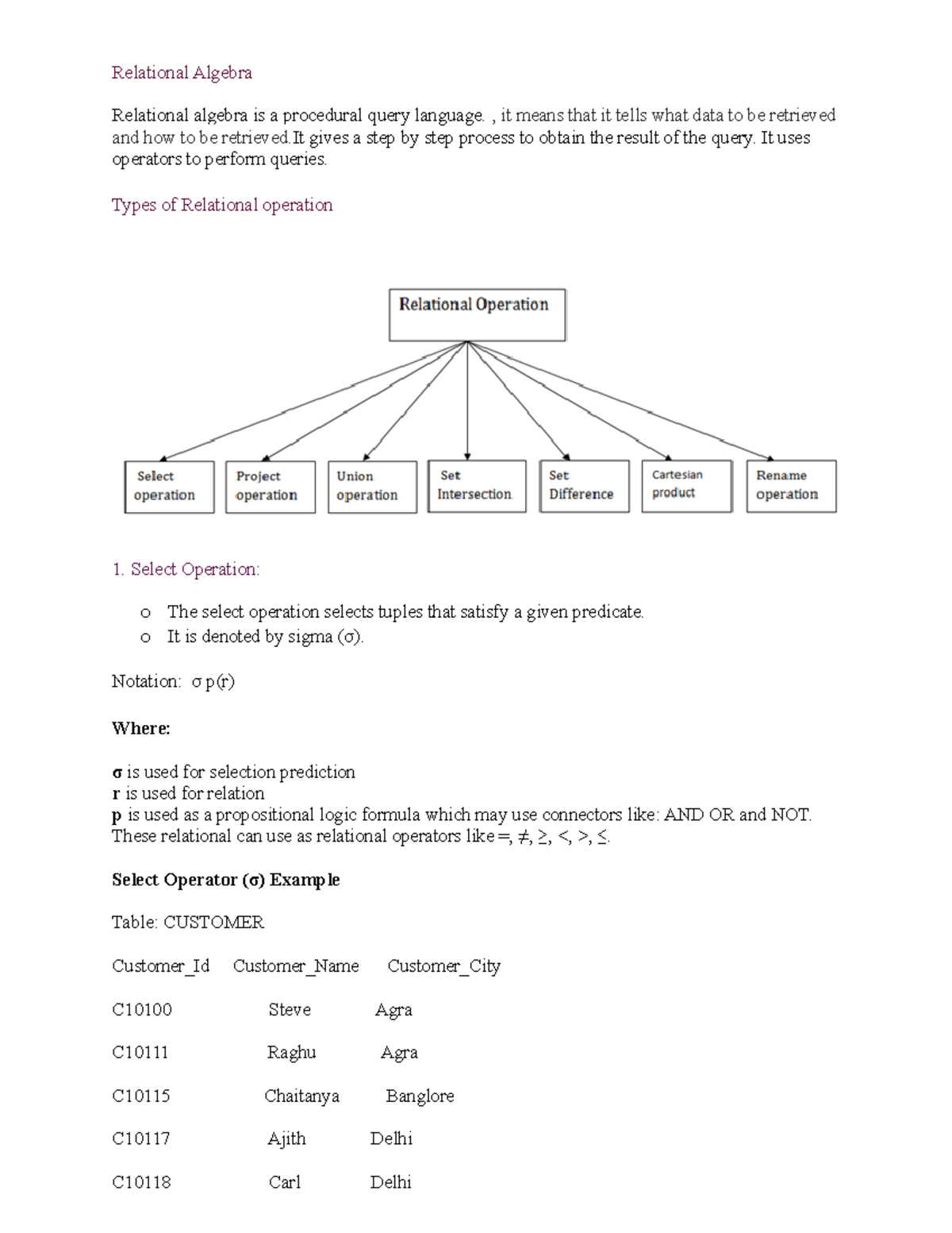 Relational Algebra - Its a lecture note - Relational Algebra Relational ...