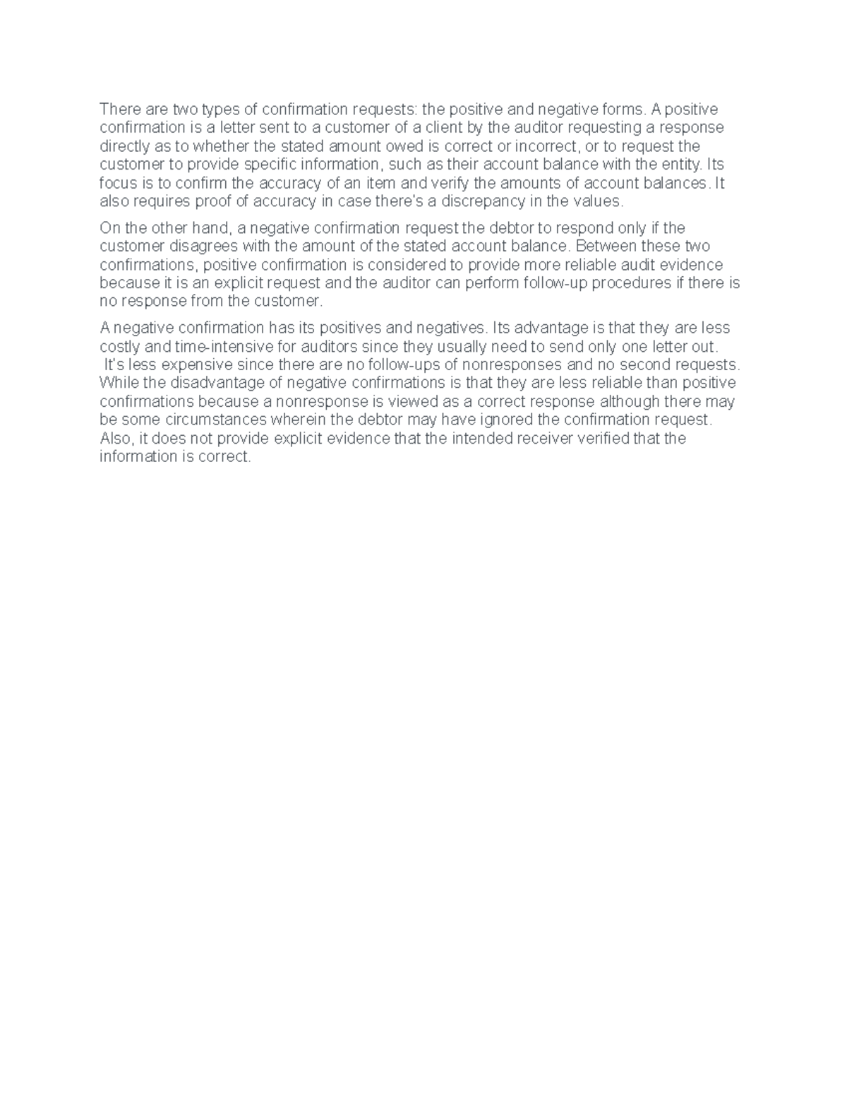 Audit lq2 - There are two types of confirmation requests: the positive ...