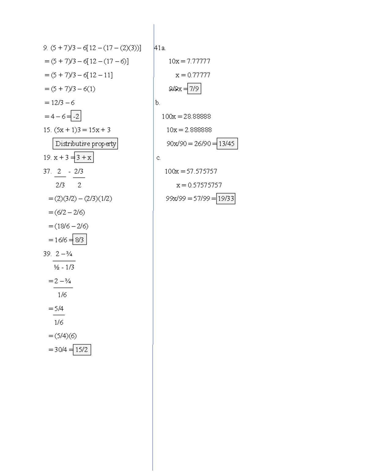 MATH 1130 Practice Problems 2 - (5 + 7)/3 – 6[12 – (17 – (2)(3))] 41a ...