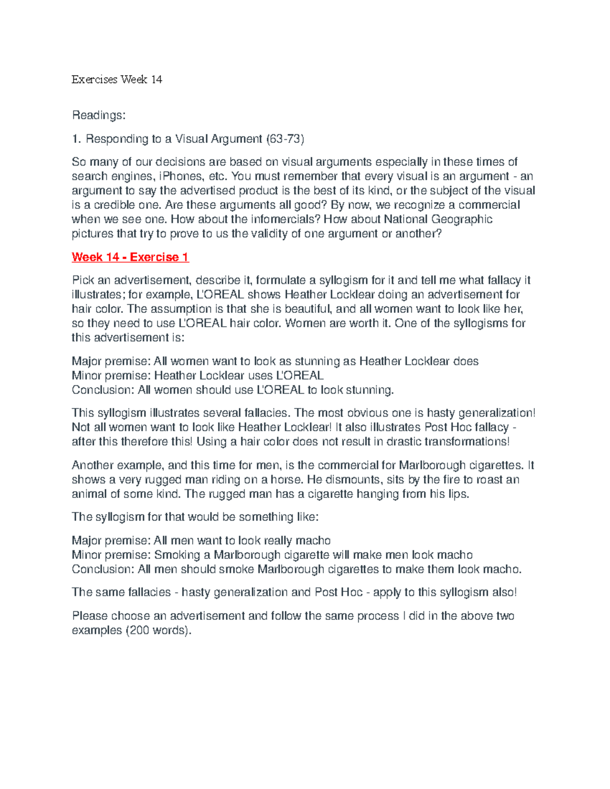 Exercises Week 14 - Weekly Assignment Number 14 in English 2010 with ...