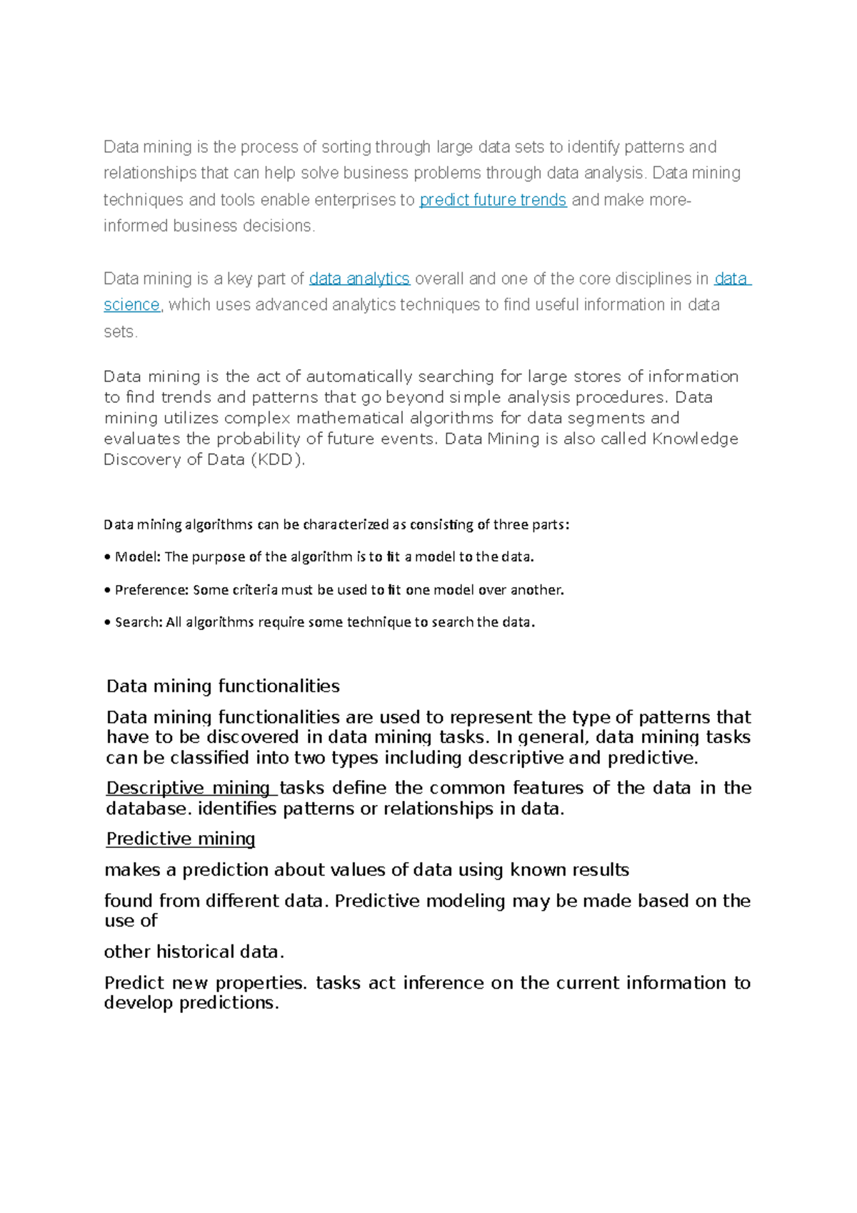 Dm Notes - Data mining is the process of sorting through large data ...
