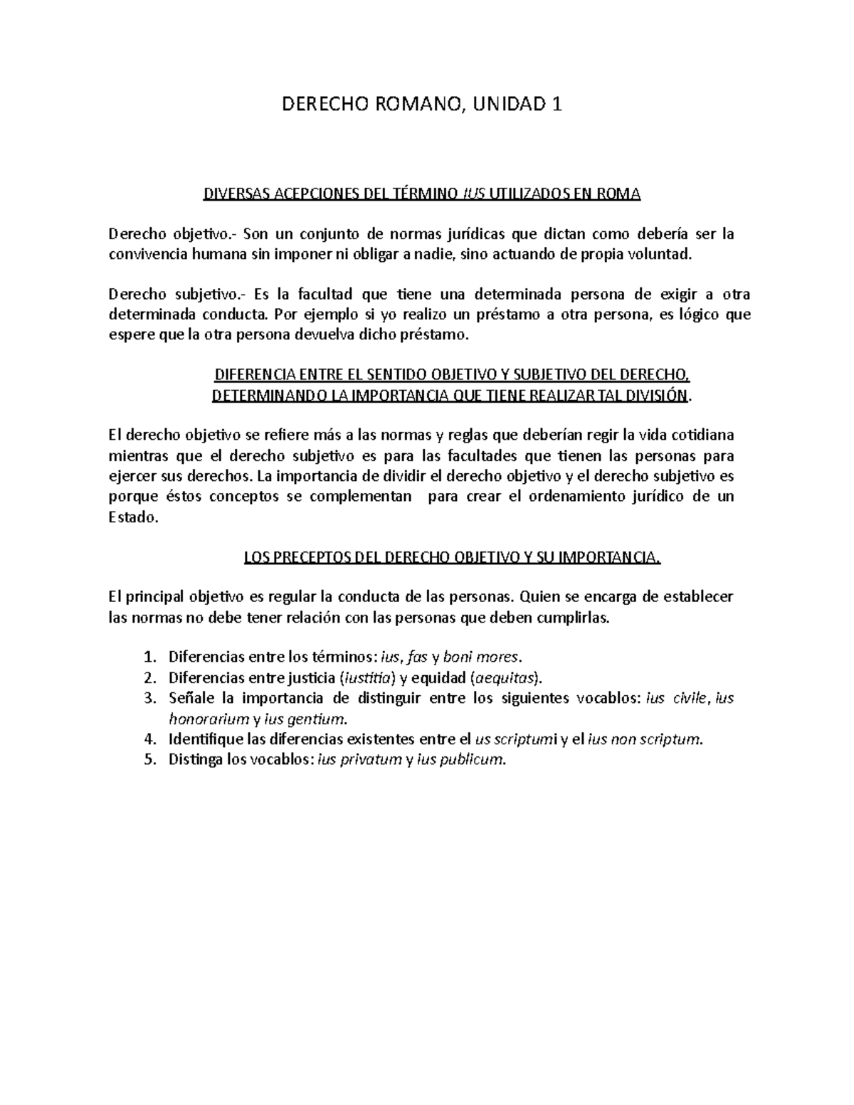 Derecho Romano A2U1 - DERECHO ROMANO, UNIDAD 1 DIVERSAS ACEPCIONES DEL ...