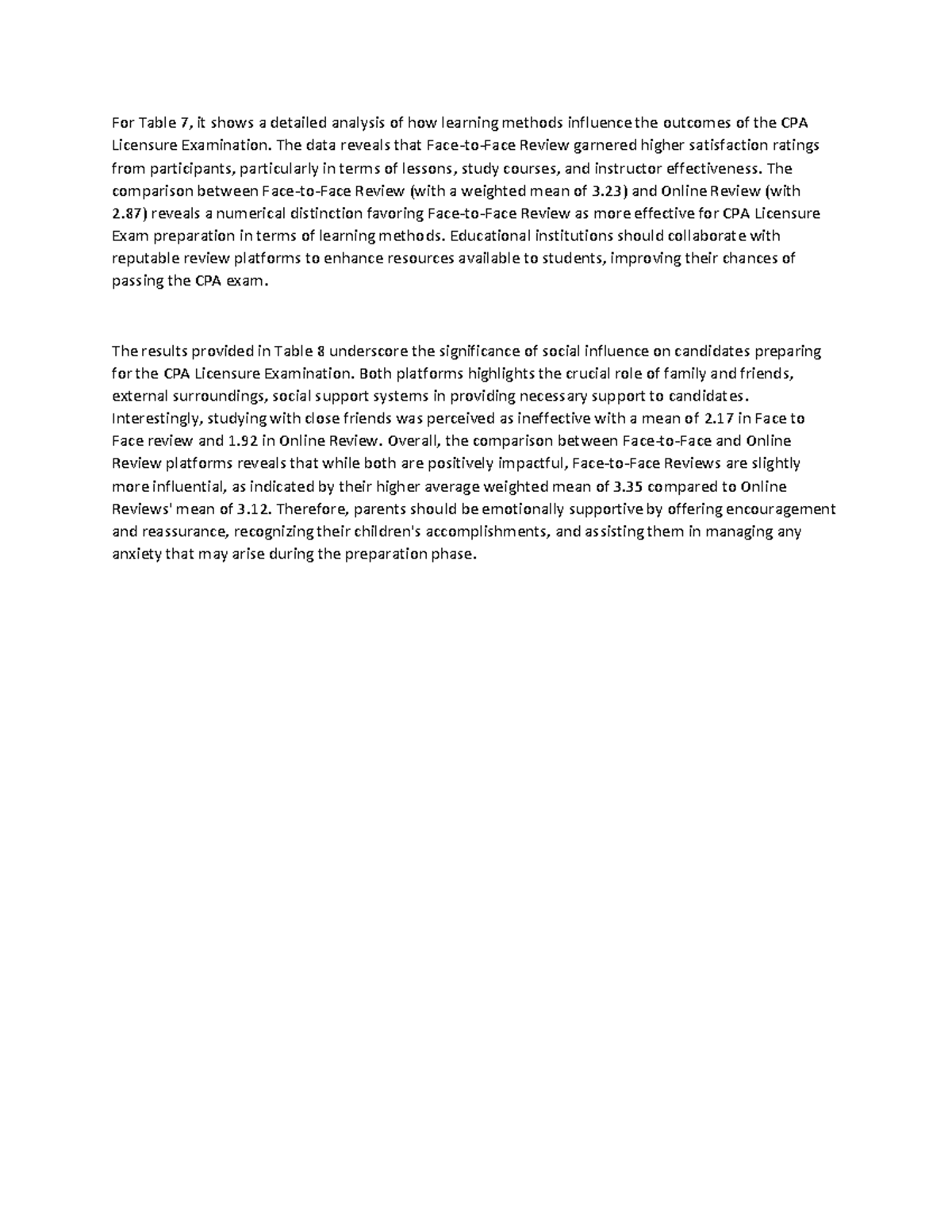 Script ( Results AND Discussion) - For Table 7, it shows a detailed ...