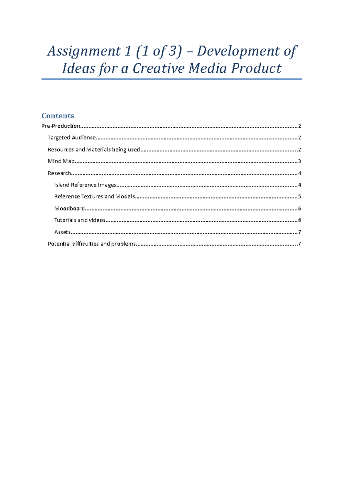 Development of creative media product - Assignment 1 (1 of 3 ...